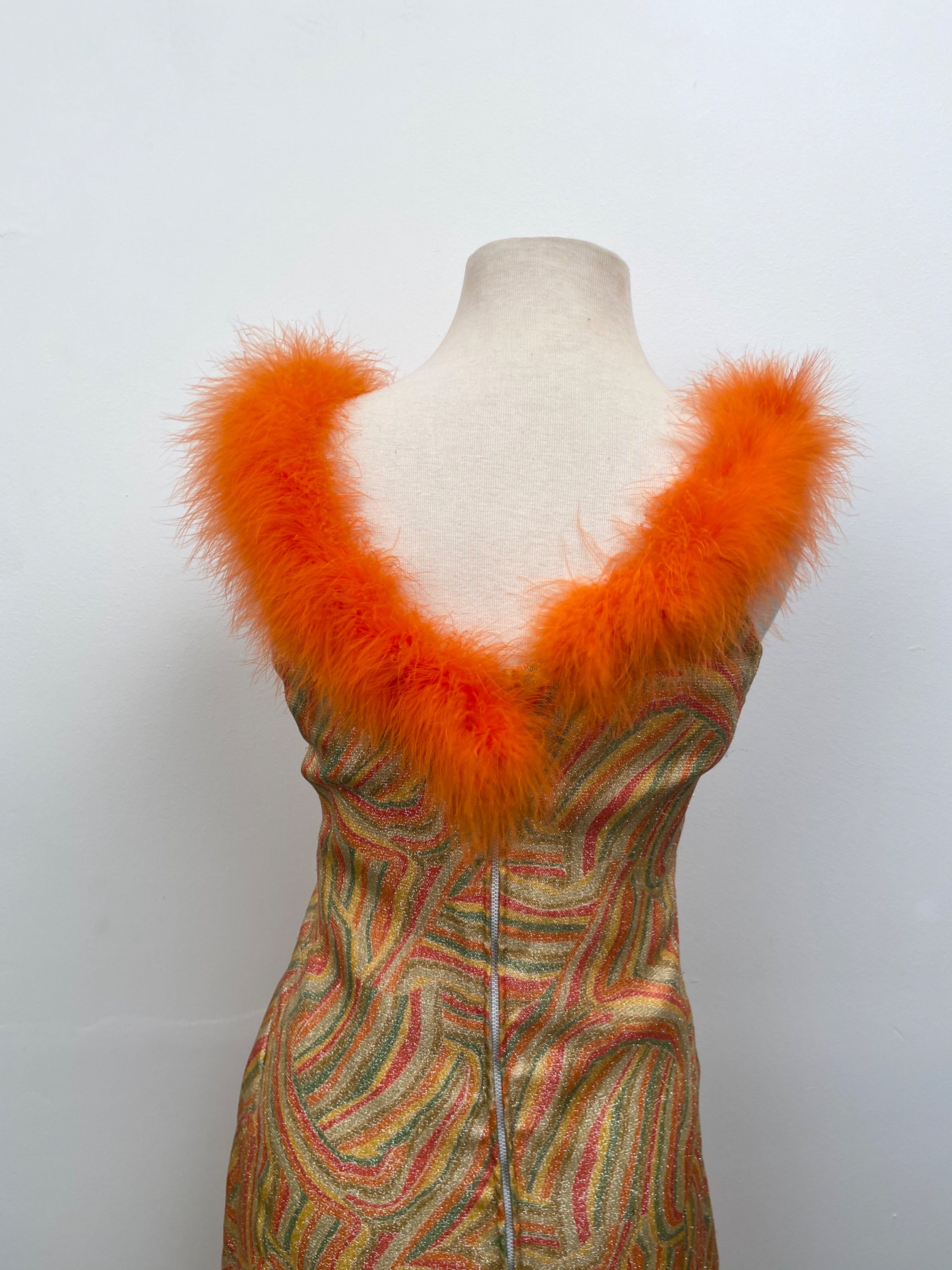 Vintage 60's Groovy Metallic Sparkle Fur Trimmed Mini Wiggle Dress ...