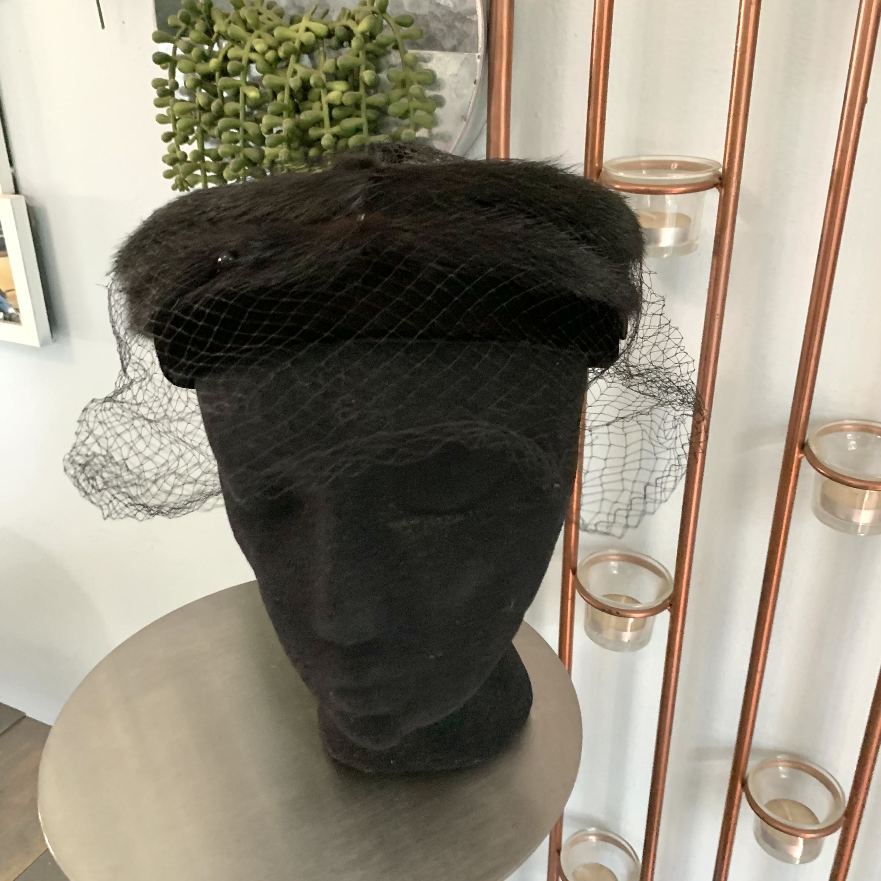 Vintage Black Fur Velvet and Satin Netted Capulet Hat | Shop THRILLING