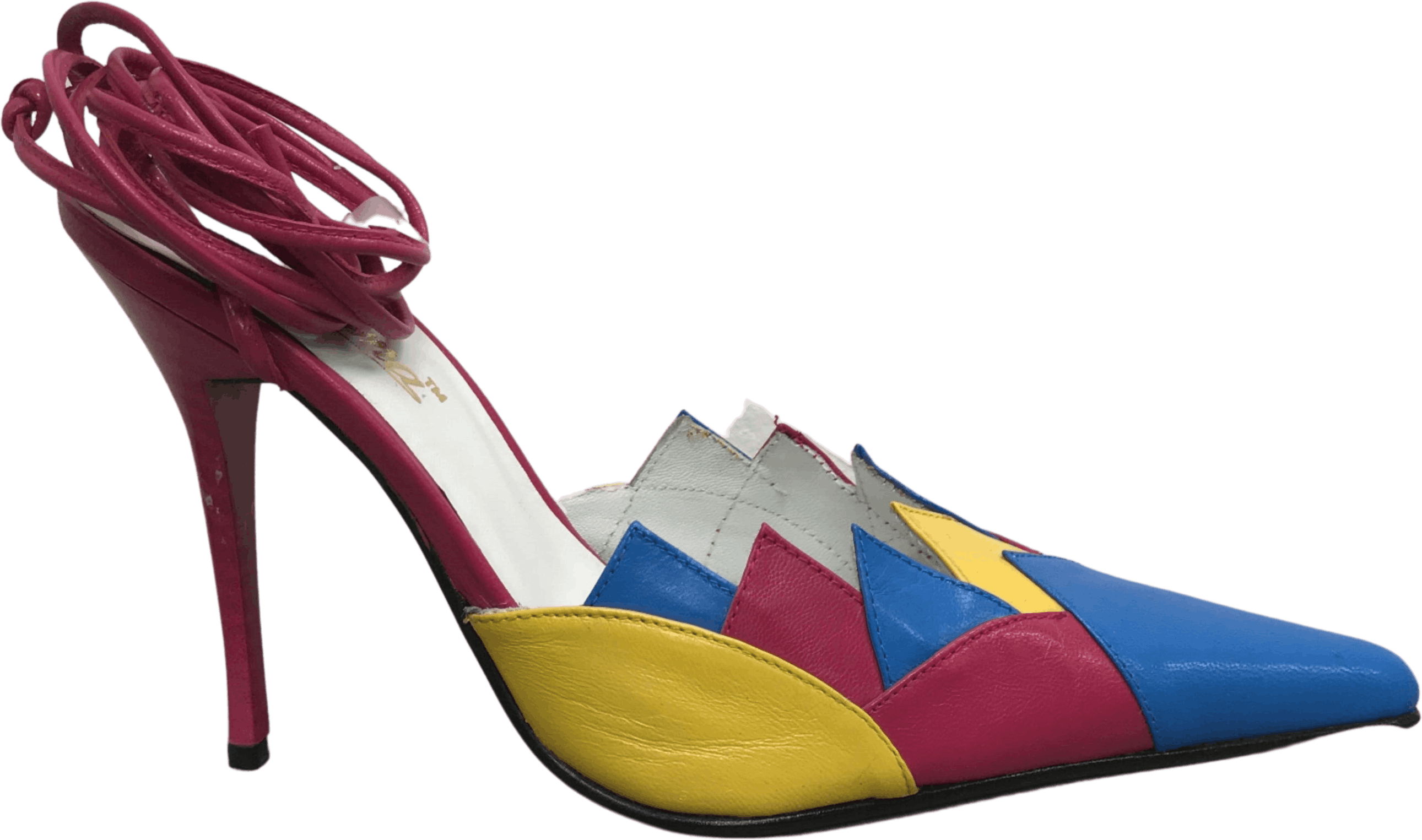 Vintage Pink, Yellow and Blue Colorblock Heels with Lace Up Tie Closure ...