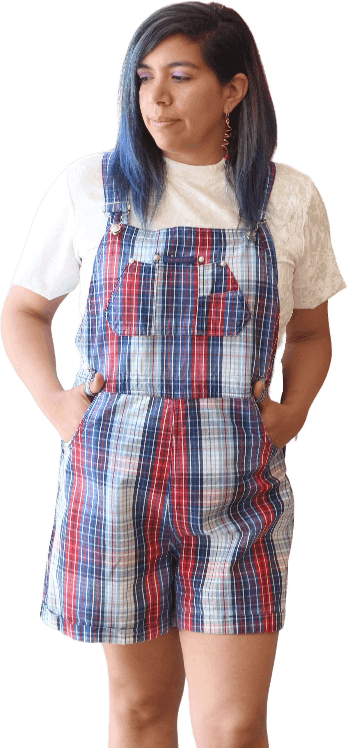 Vintage 90’s Red, White and Blue Plaid Short Overalls | Shop THRILLING