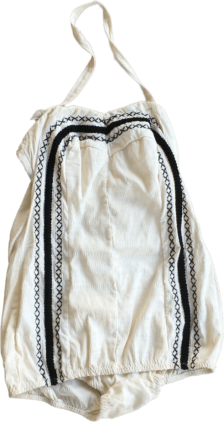 Vintage 50s One Piece Pin Up Swimsuit Cream with Black Braiding Viva ...