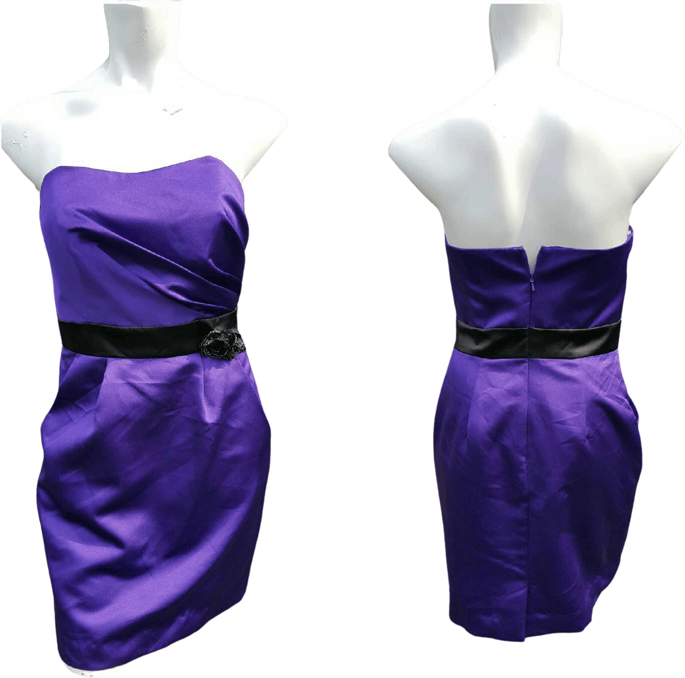Vintage Purple Strapless Side Ruched Dress with Black Floral Belt by ...