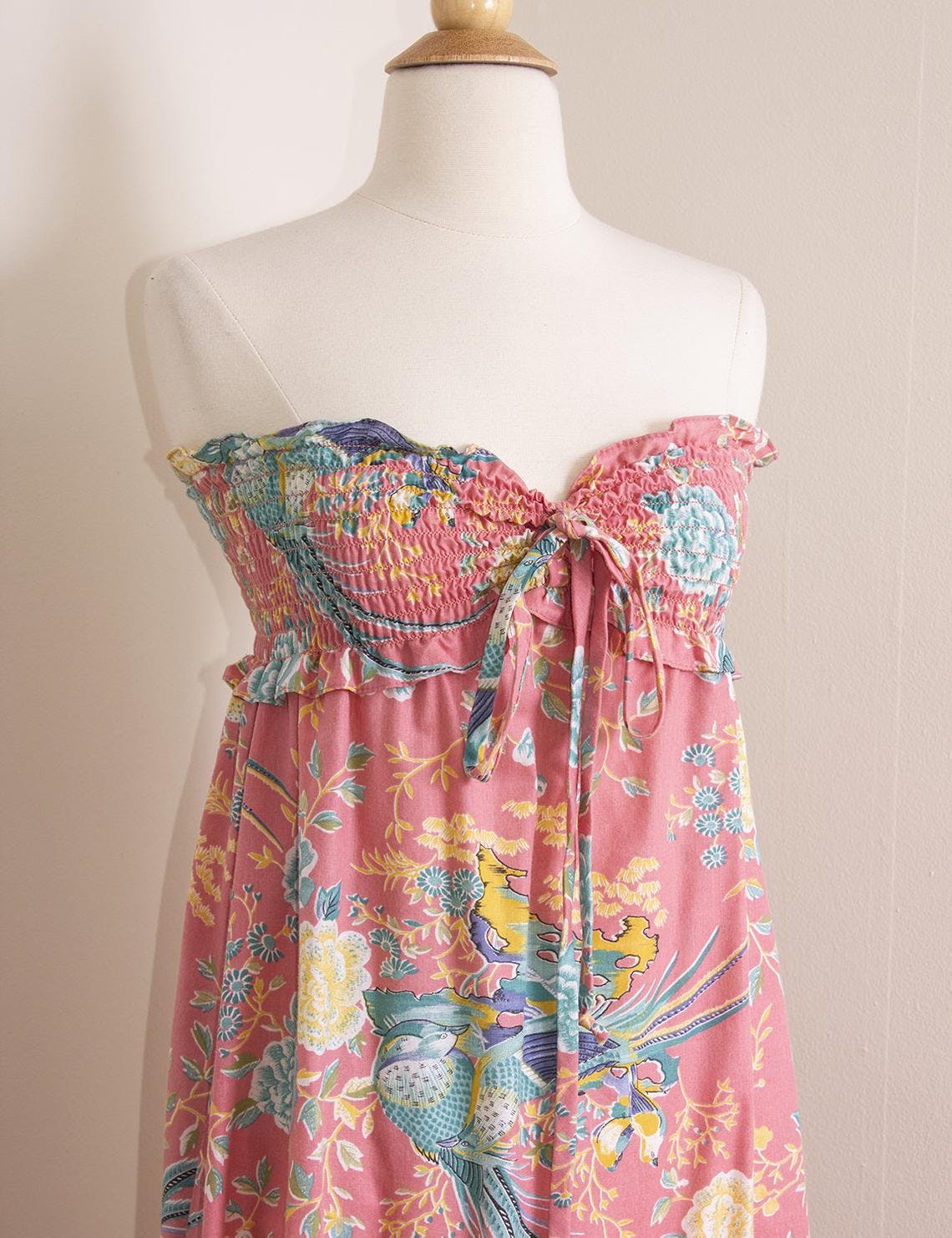 Vintage 70's Strapless Sweetheart Top Pink Floral Dress | Shop THRILLING