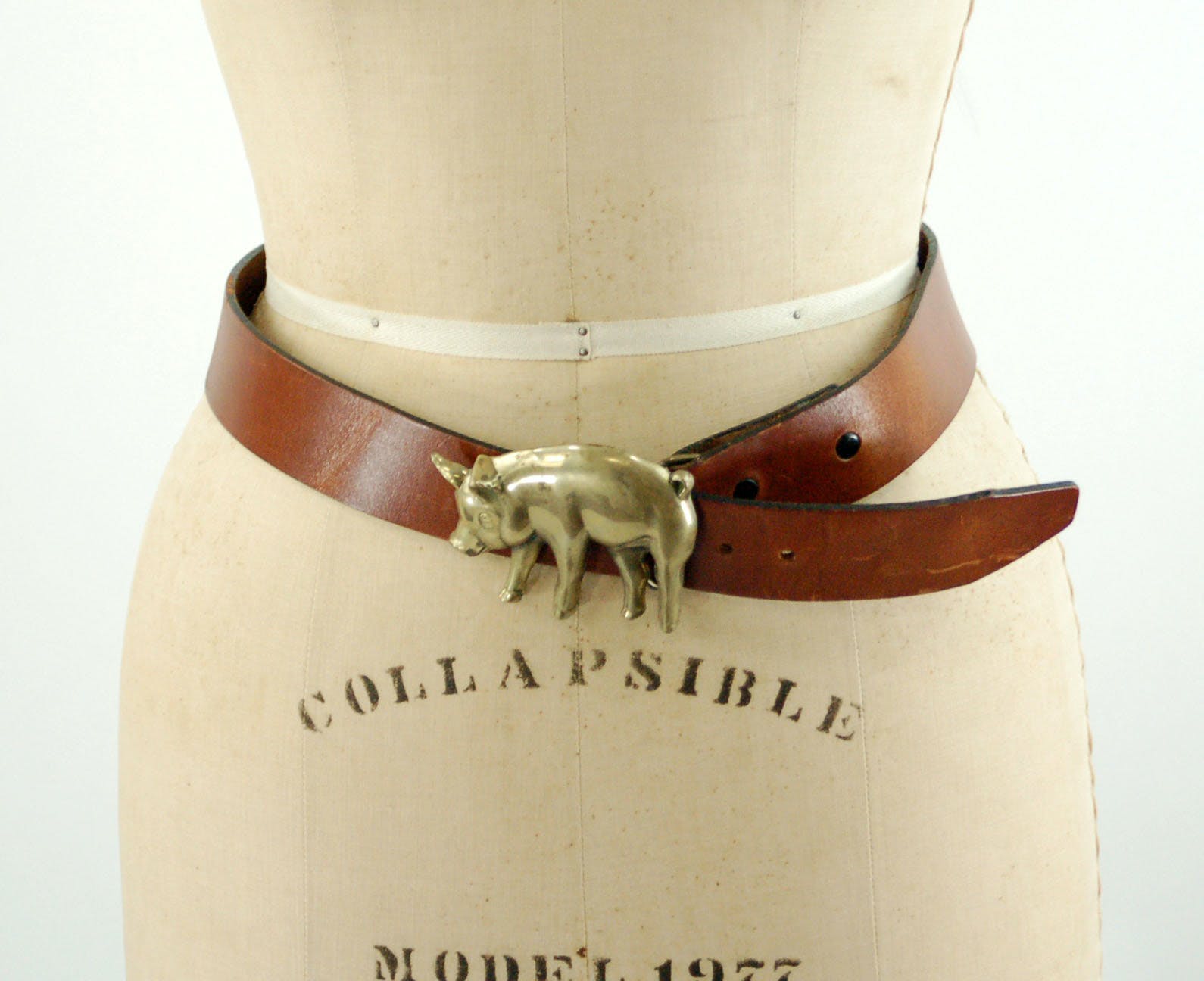 Vintage 70's Brown Leather Belt with Brass Pig Buckle by Baron | Shop ...