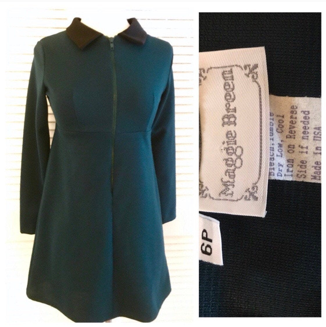 Vintage 60's Green Zip Up Collared Mini Dress by Maggie Breen | Shop ...