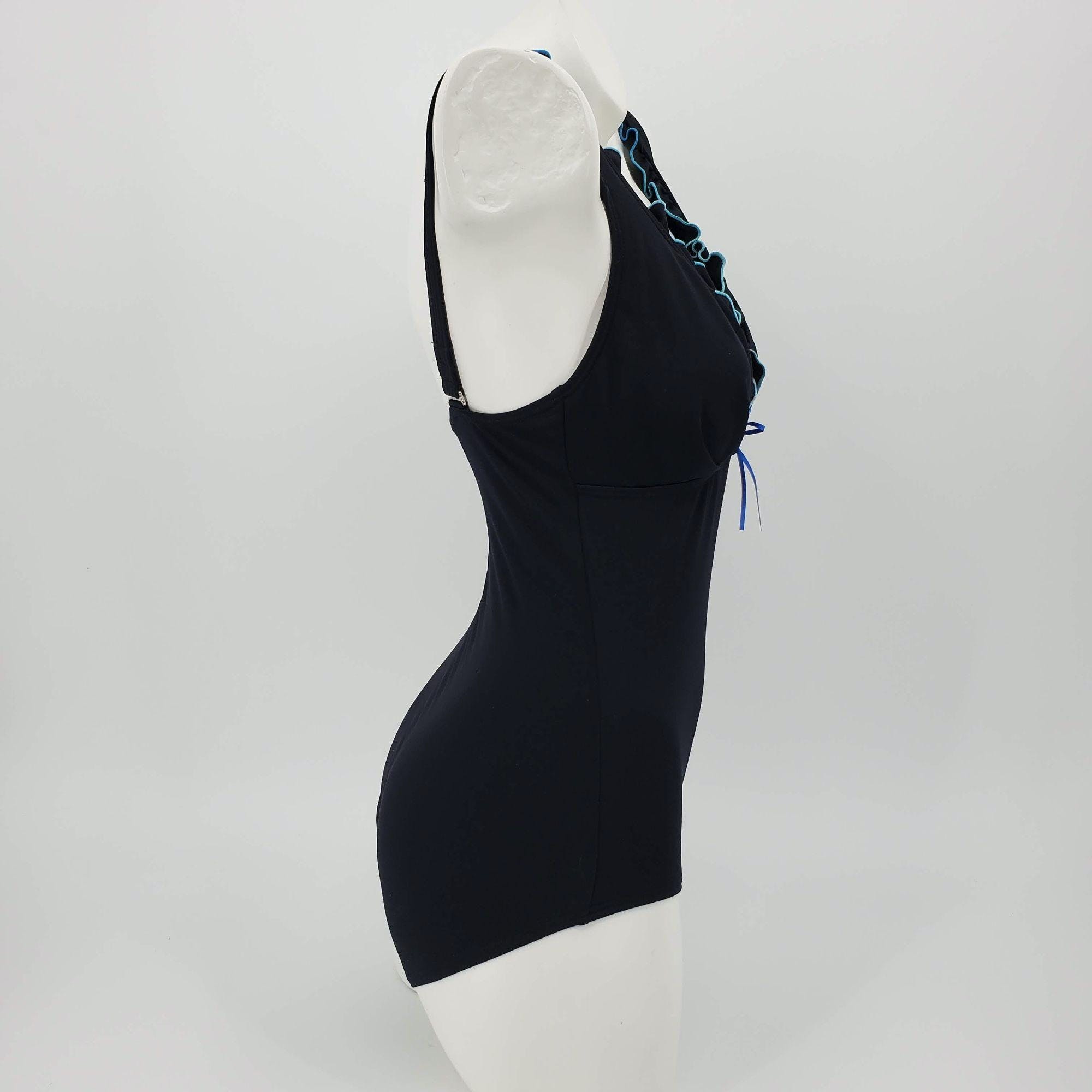 Vintage Gabar Black Ruffle Edge Polyester Spandex One Piece Swimsuit by ...
