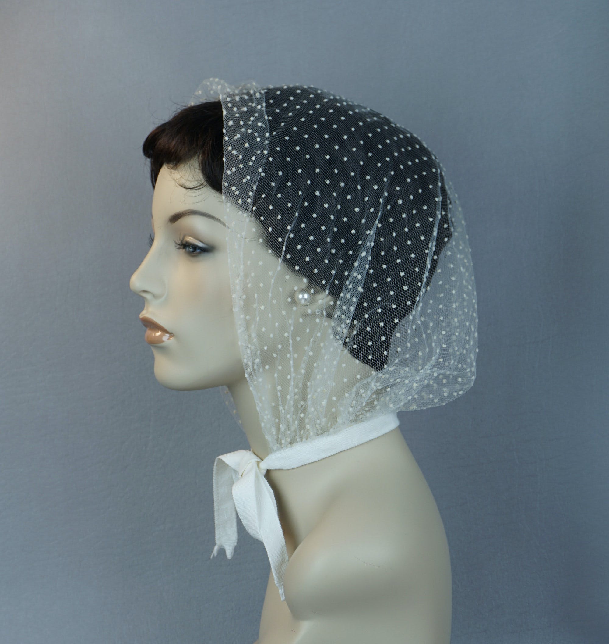 Vintage White Dotted Net Head Scarf | Shop THRILLING