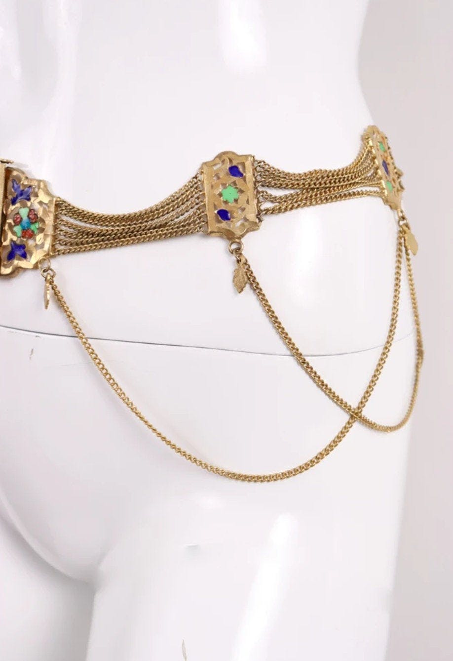 Vintage 70's Brass Multi Chain and Enamel Belt | Shop THRILLING