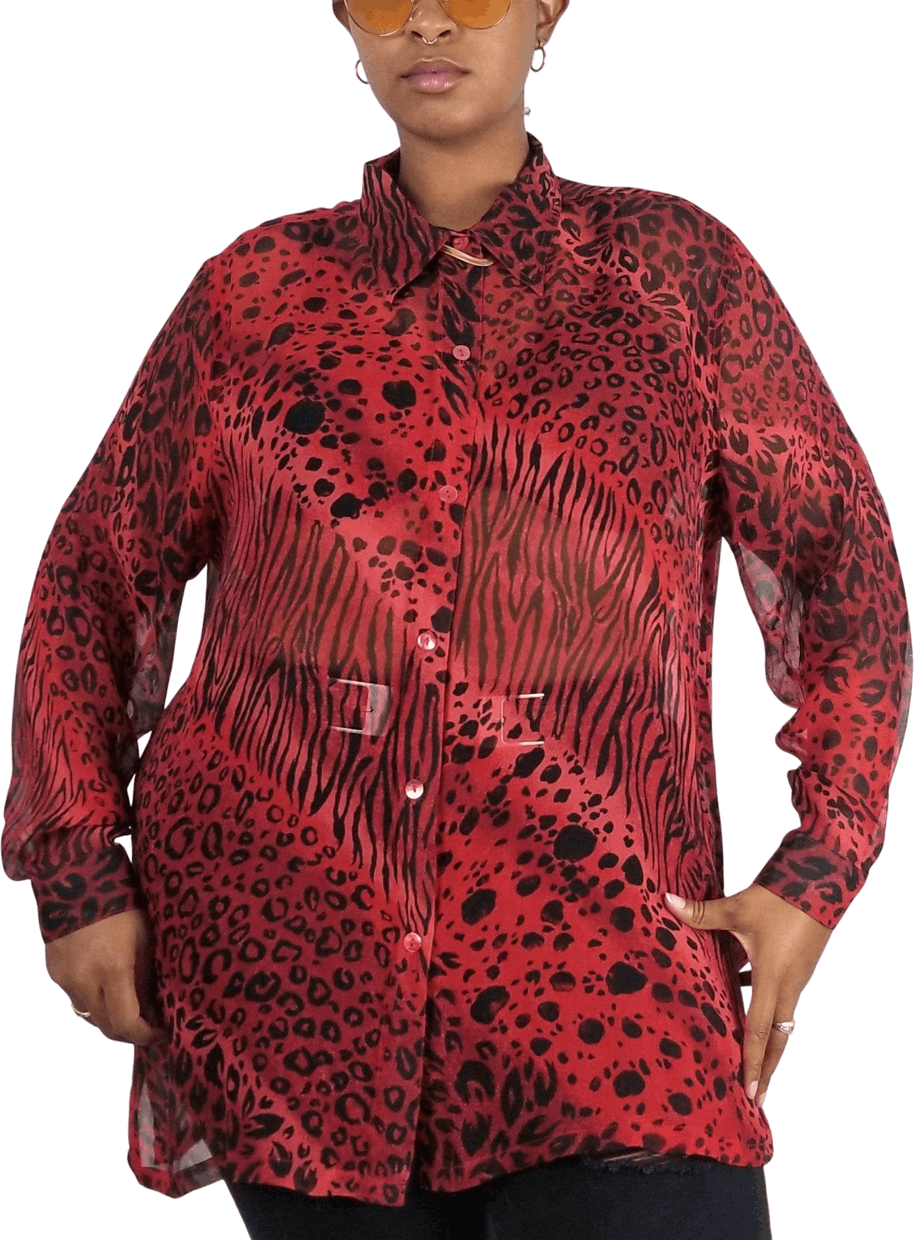 Vintage 80's/90's Red Sheer Silk Long Sleeve Blouse | Shop THRILLING