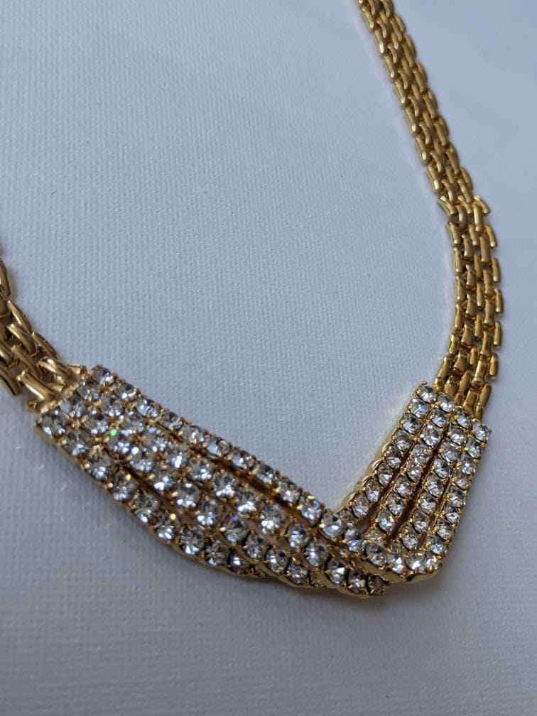 Vintage 80’s Gold Chain and Rhinestone Multi Strand Necklace | Shop ...