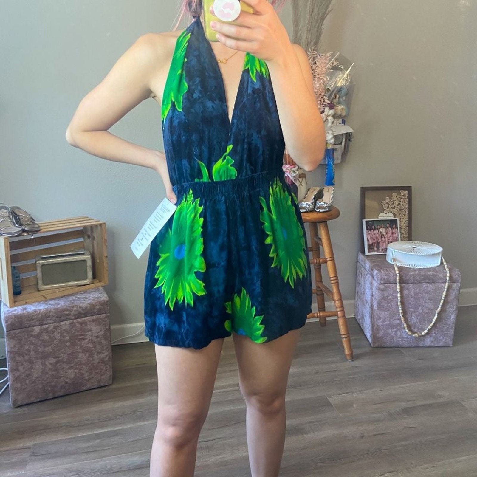 Vintage Floral Re-Worked Halter Open Back Romper | Shop THRILLING
