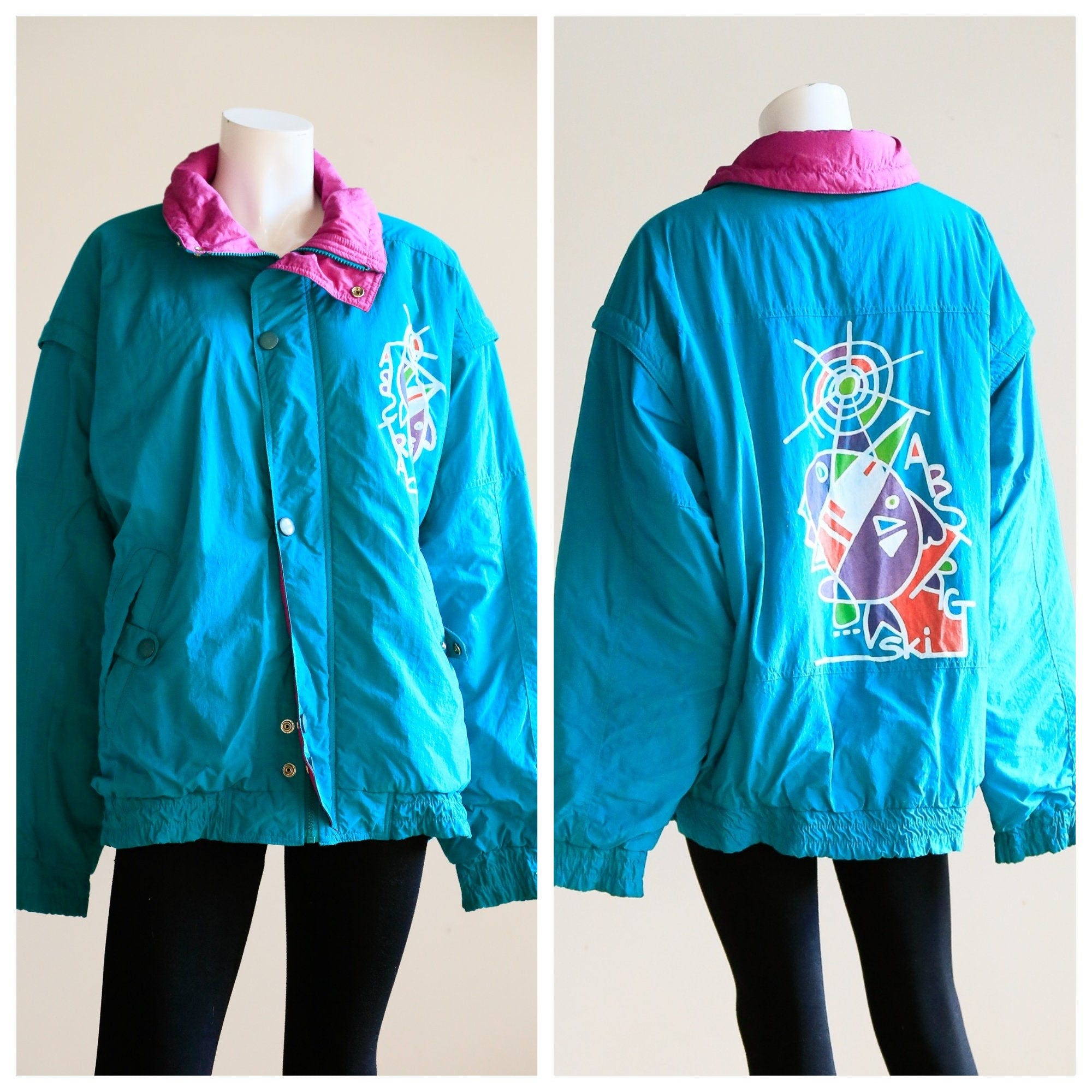 Vintage 90's Turquoise Novelty Ski Jacket by Abstract Ski | Shop THRILLING