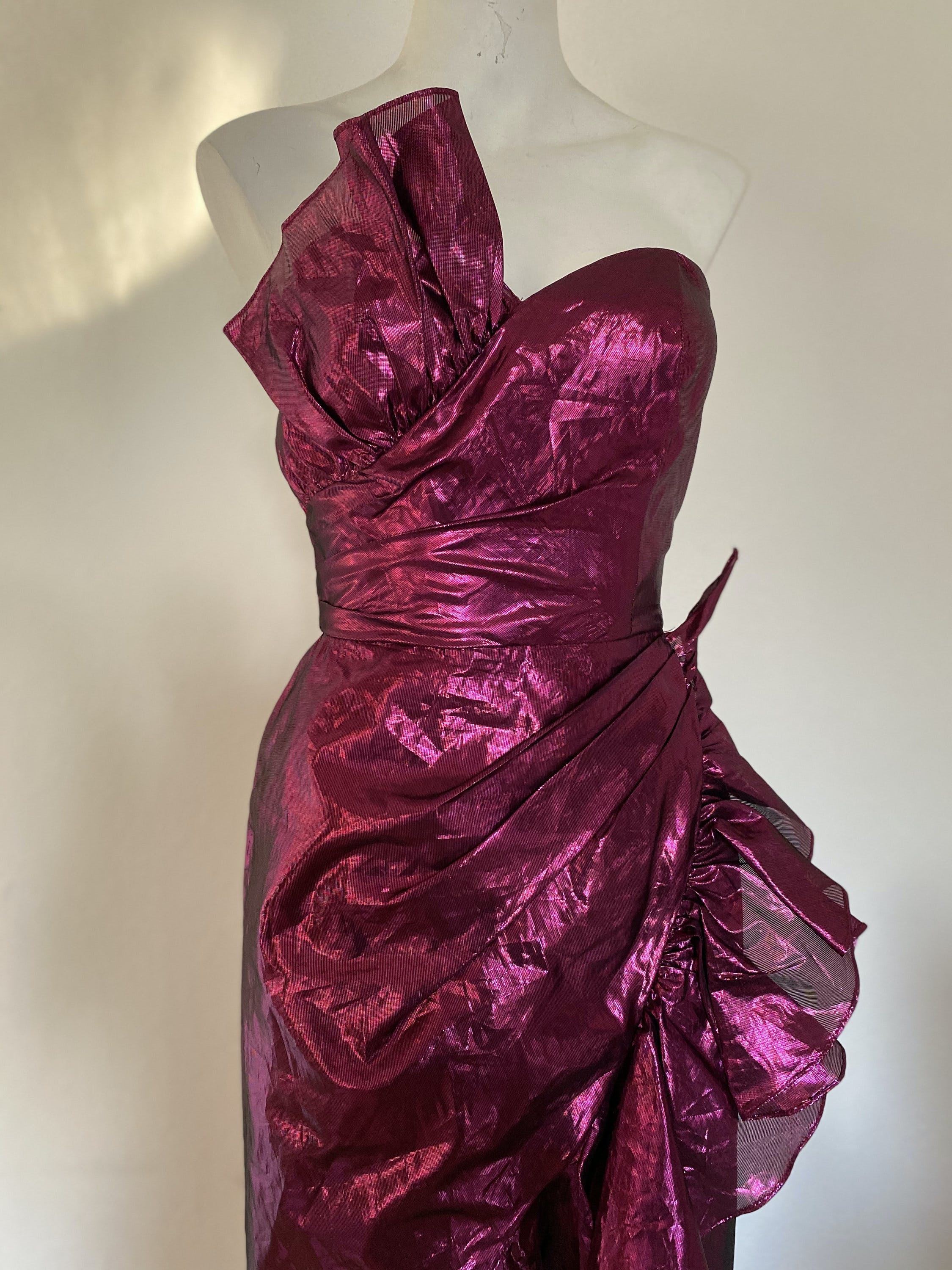 Vintage 80's Metallic Mauve Faux Wrap Ruffle Trim Dress | Shop THRILLING