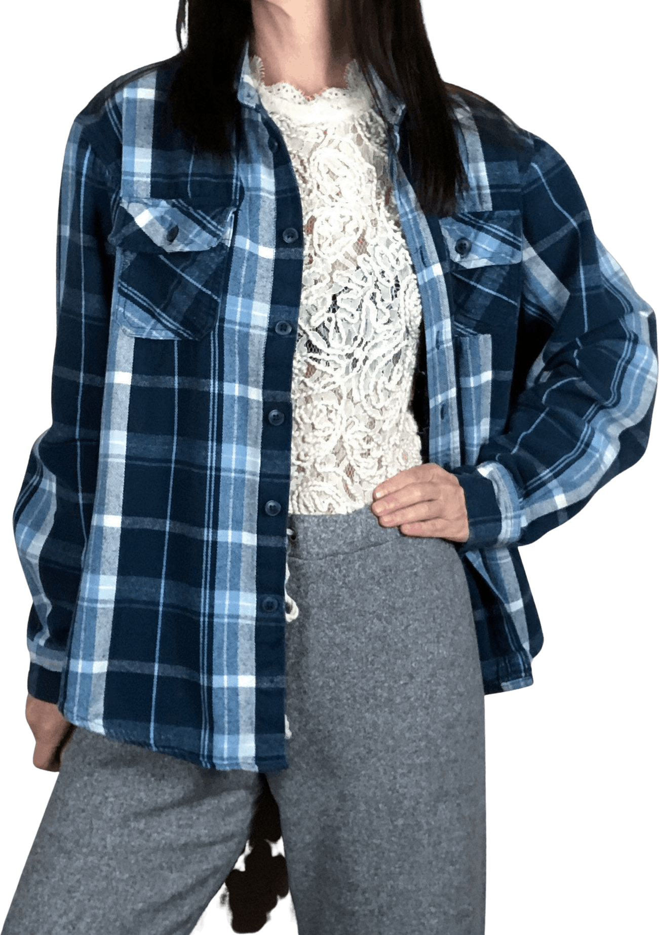 Vintage 90s Blue And White Plaid Cotton Flannel Shacket By Great ...