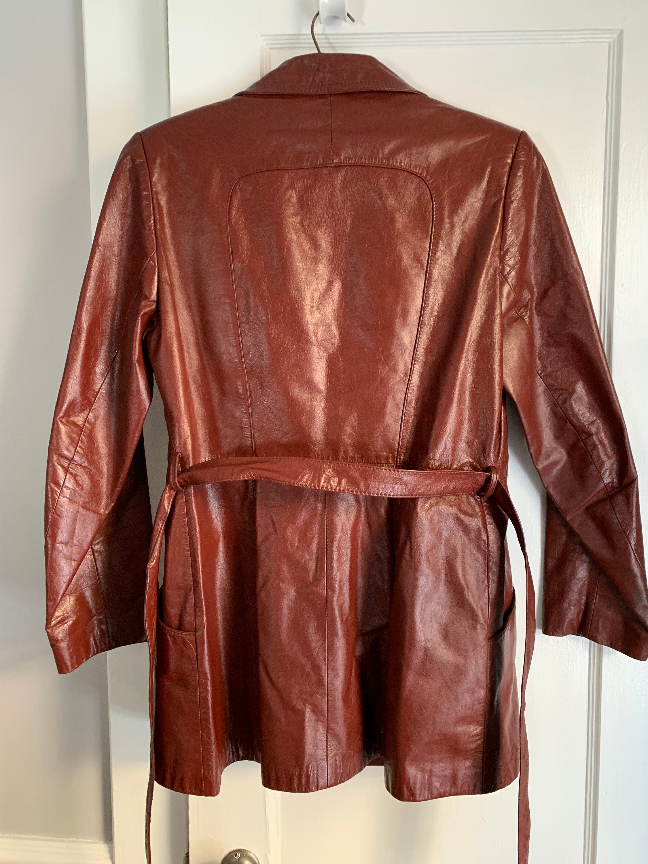 Vintage 70’s Deep Red Leather Belted Button Up Jacket | Shop THRILLING