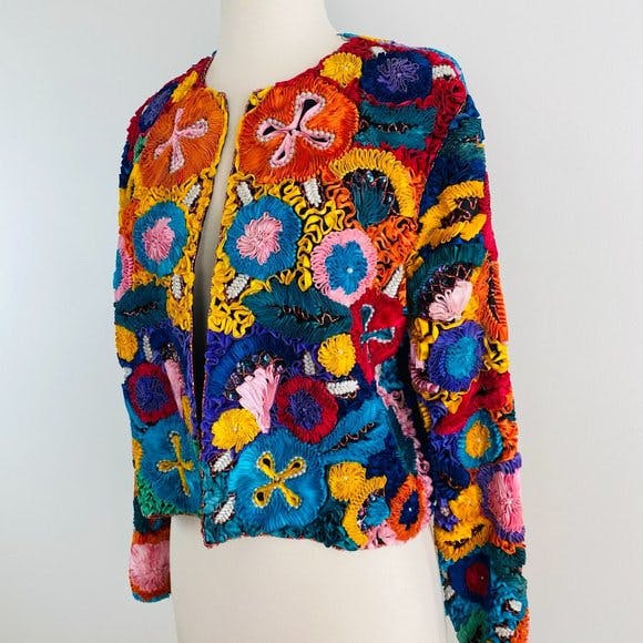 Vintage 80’s Ornate Floral Ribbon Pearl Beaded Jacket by Balduchi ...