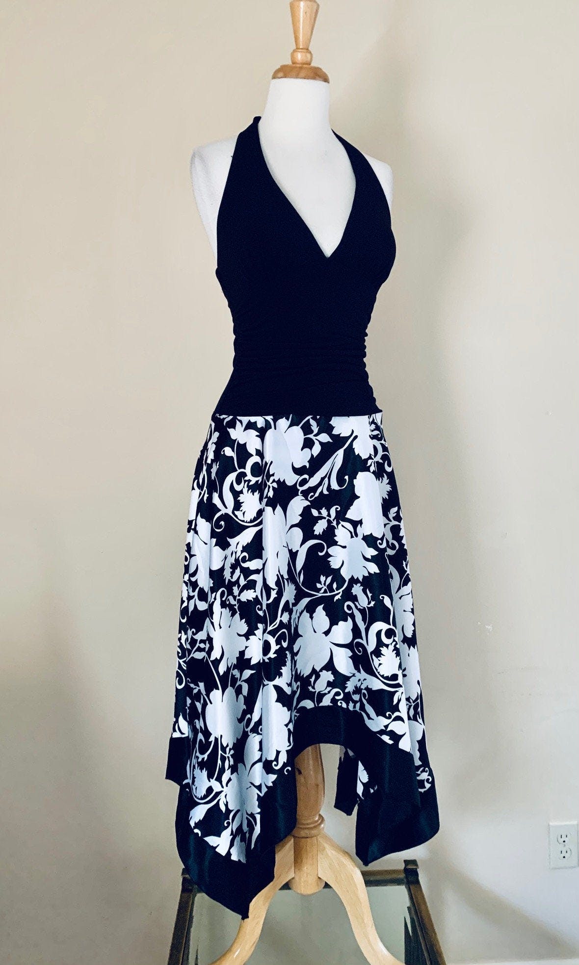 Vintage Flapper Style Drop Waist Floral Halter Dress by Betsy & Adam ...
