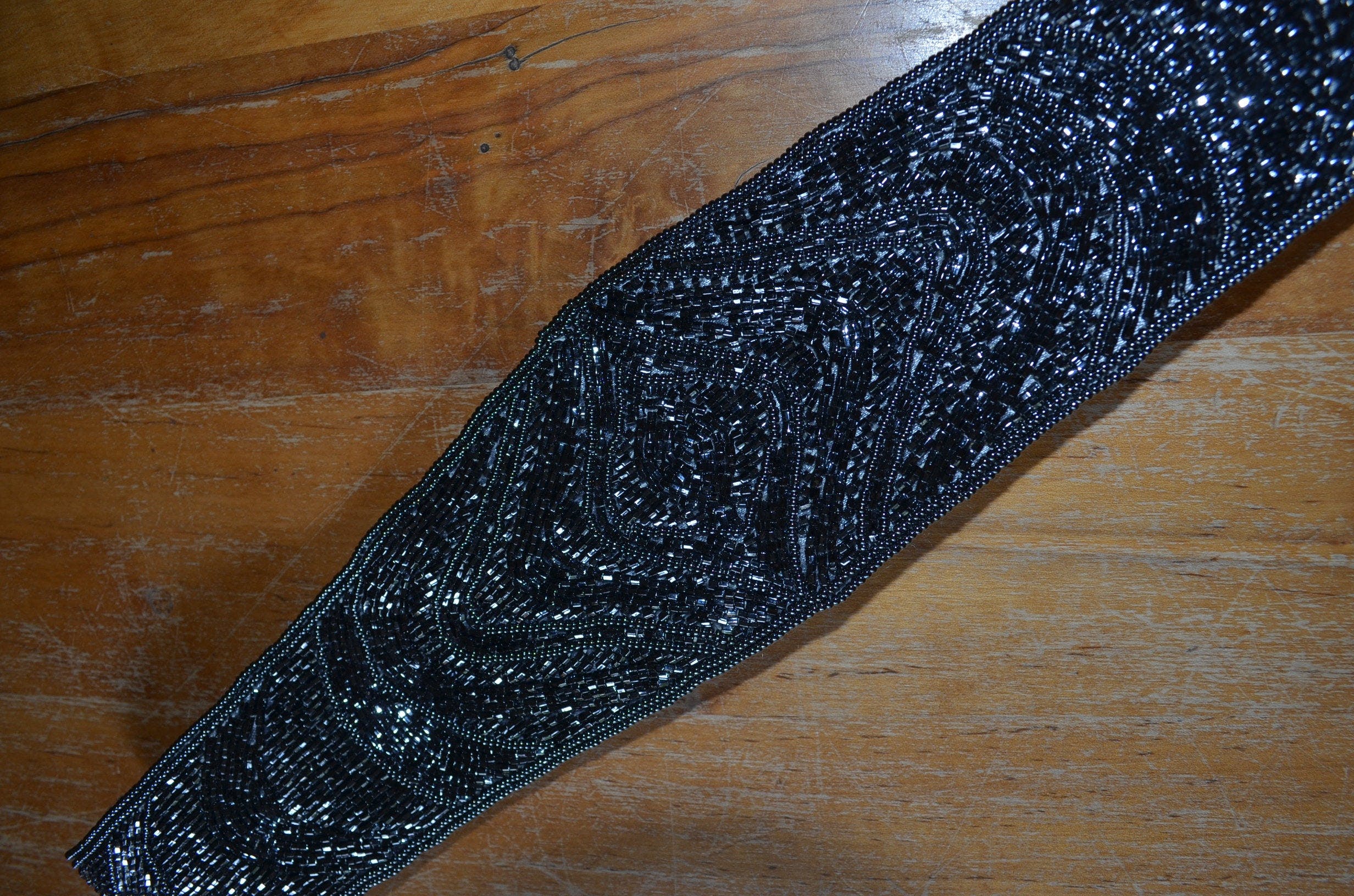 Vintage 80’s Wide Beaded Cinch Belt with Gray and Black Beads by ...