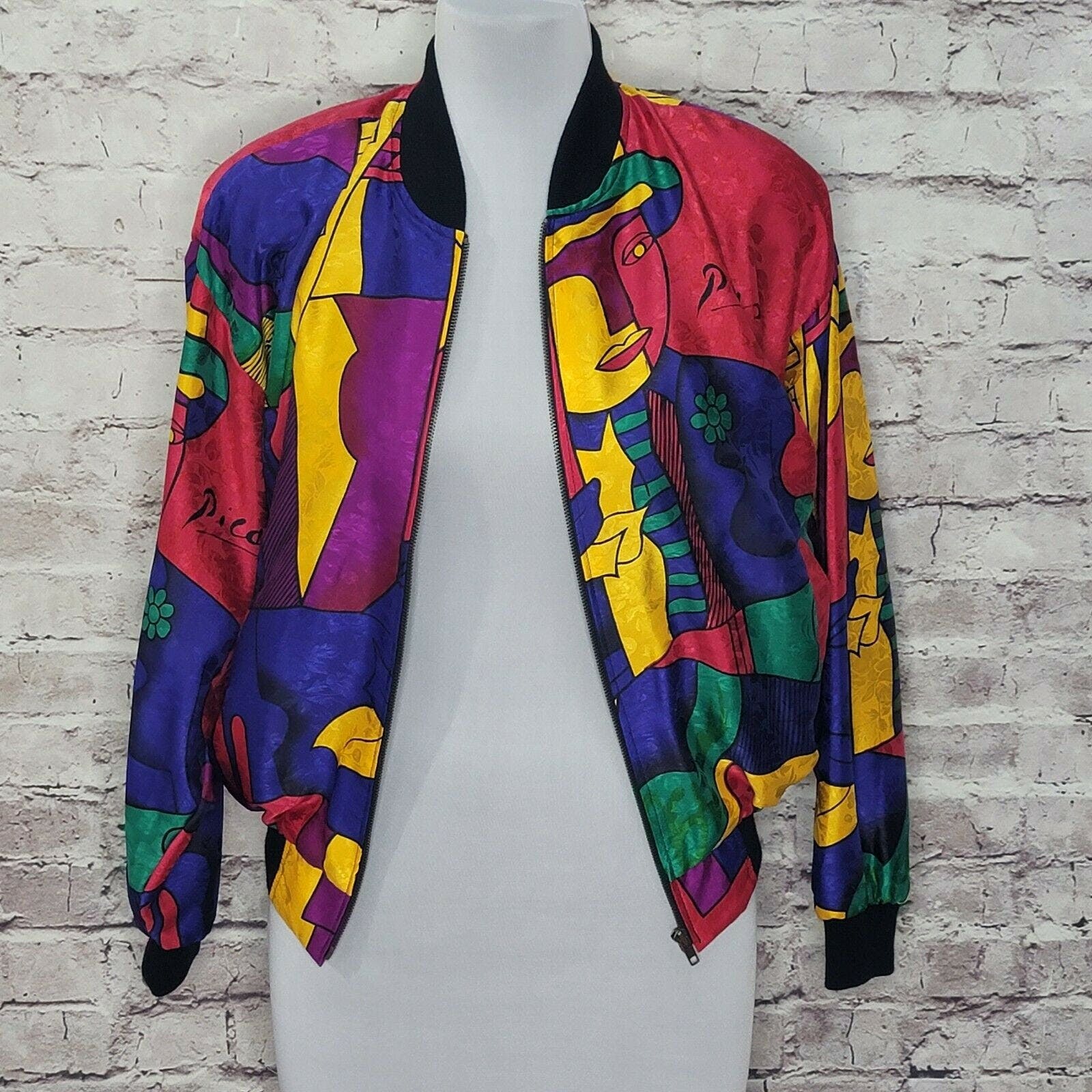Vintage 90's Bright Abstract Art Bomber Jacket by Chardin | Shop THRILLING