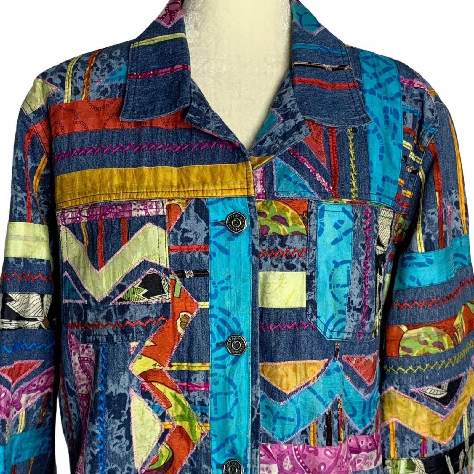 Vintage Multicolor Denim Silk Patchwork Jacket | Shop THRILLING