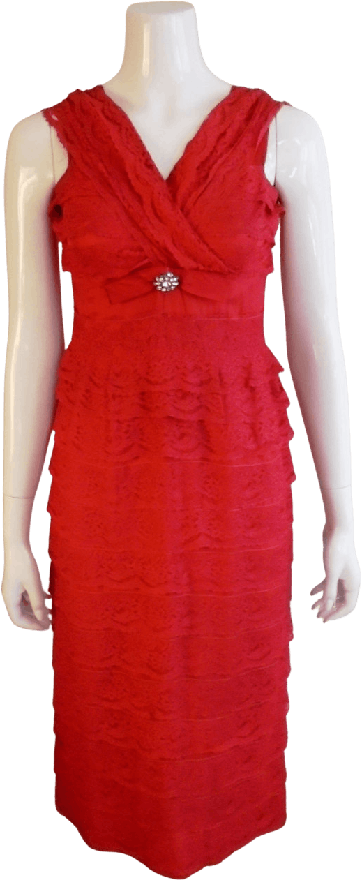 Vintage 50’s Sleeveless Red Lace Ruffle Dress with Rhinestone Pin ...