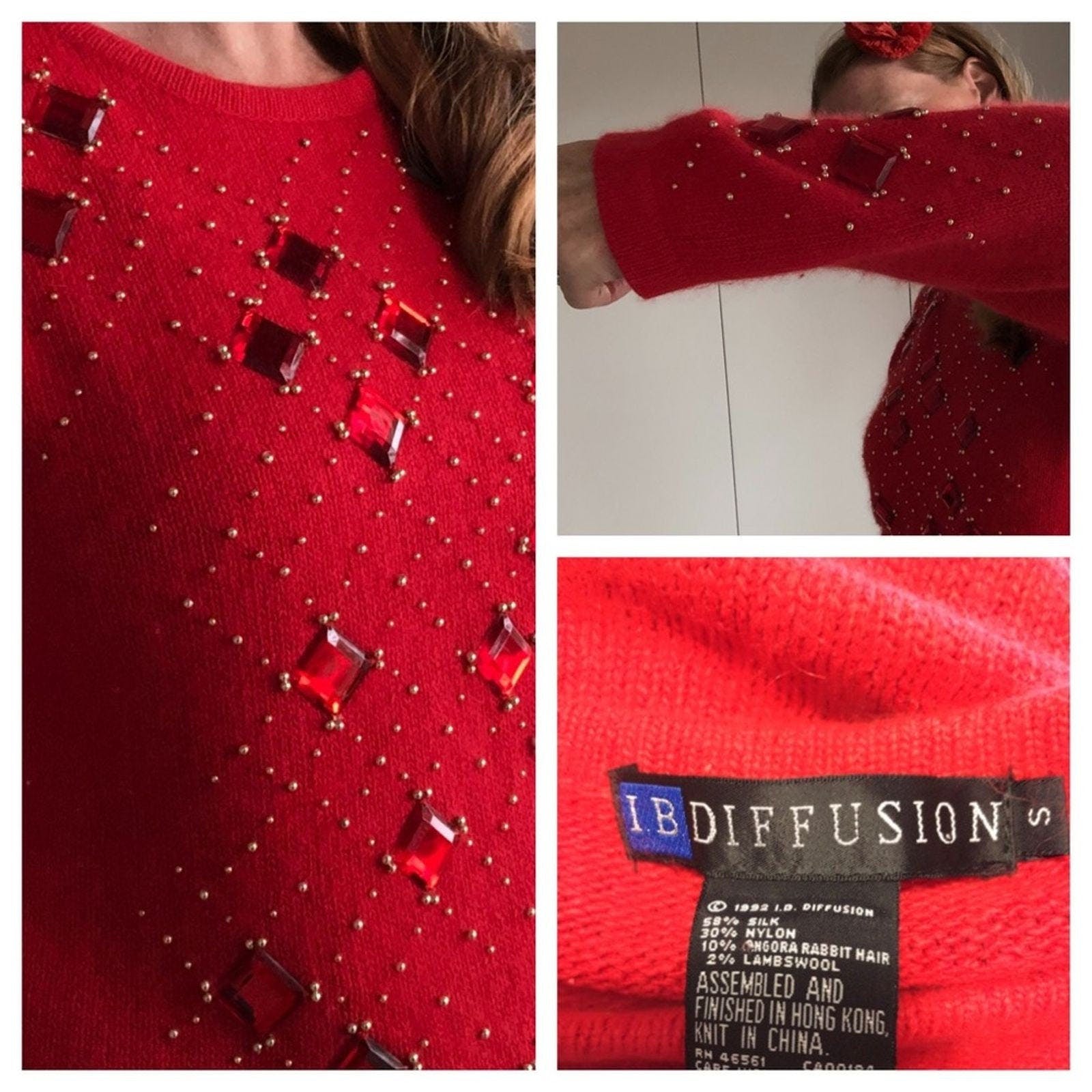Vintage 90’s Red Beaded and Jeweled Sweater by IB Diffusion | Shop ...