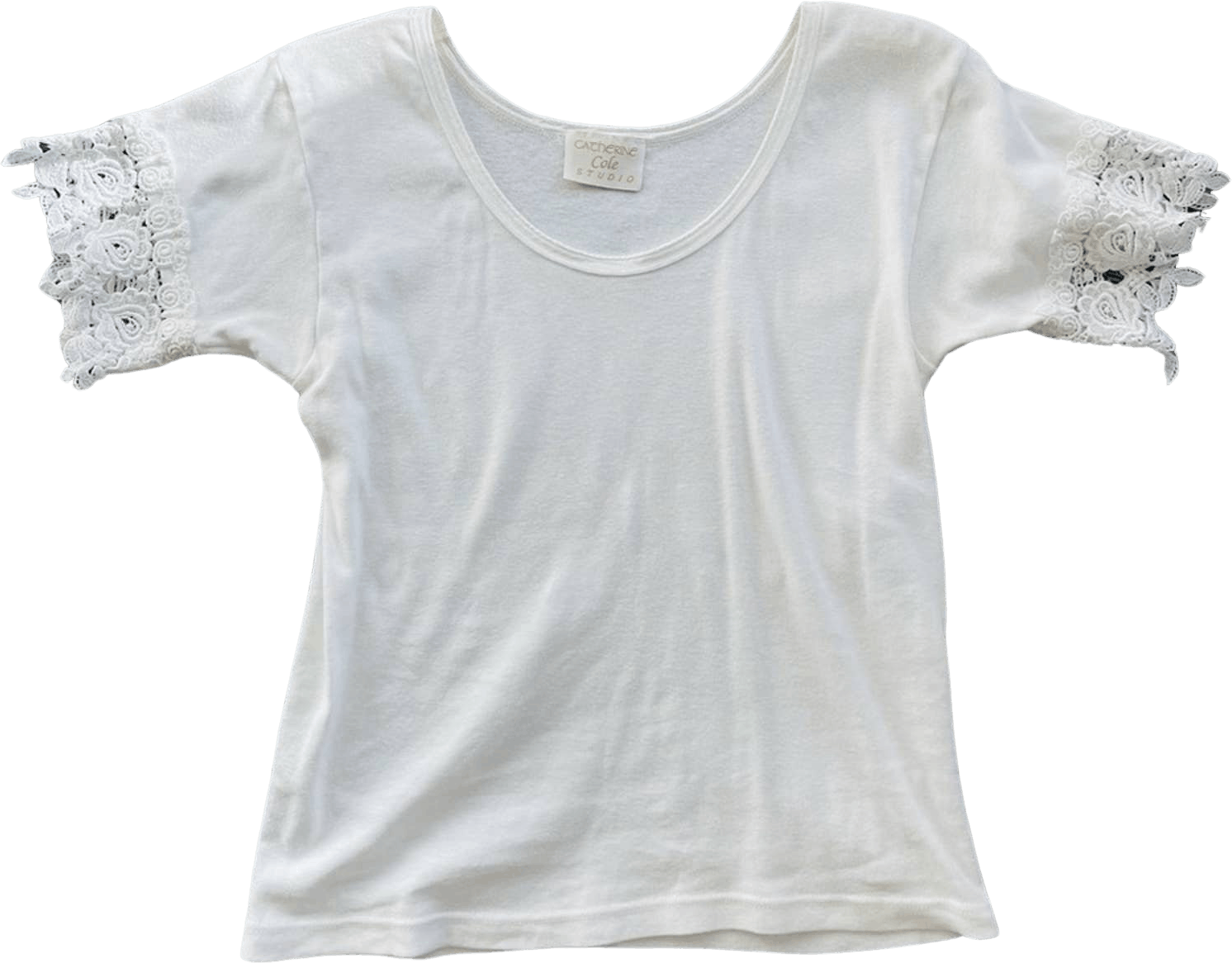 Vintage 90’s White Scoop Neck T-Shirt with Lace Detail by Catherine ...