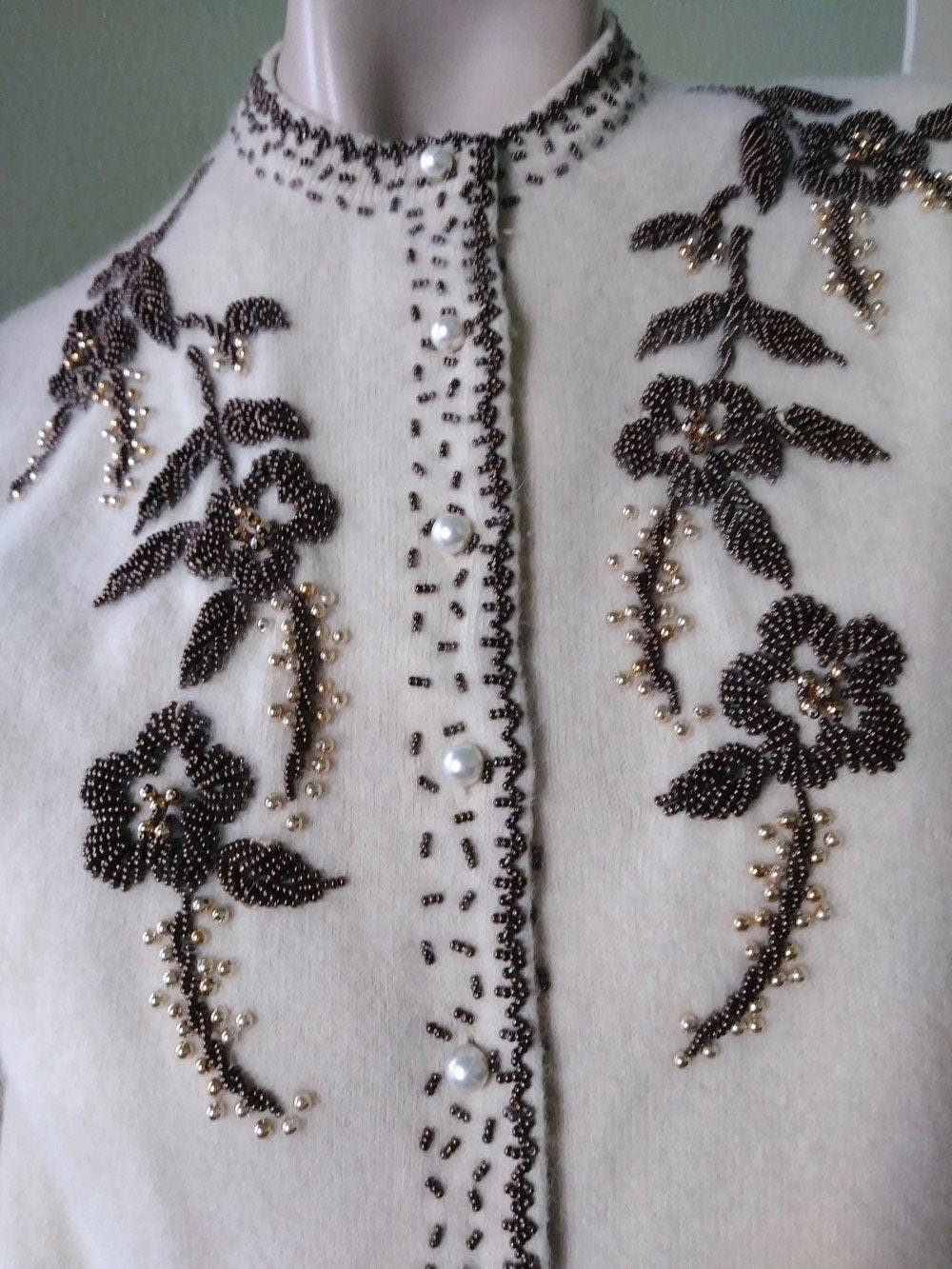 Vintage 50's Beaded Lambs Wool Cardigan Sweater | Shop THRILLING