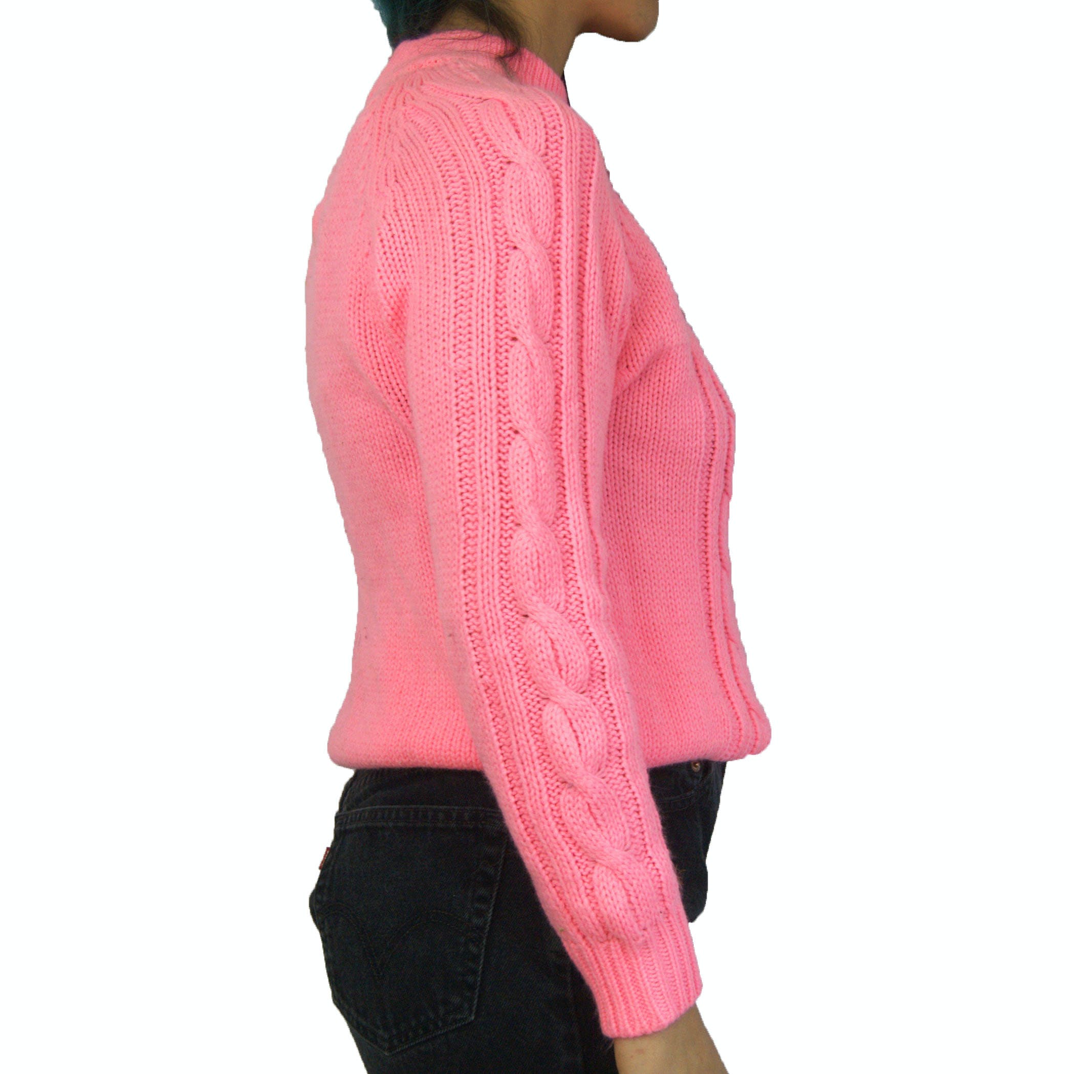 Vintage 80's Fluorescent Pink Cable Knit Sweater by Sears | Shop THRILLING