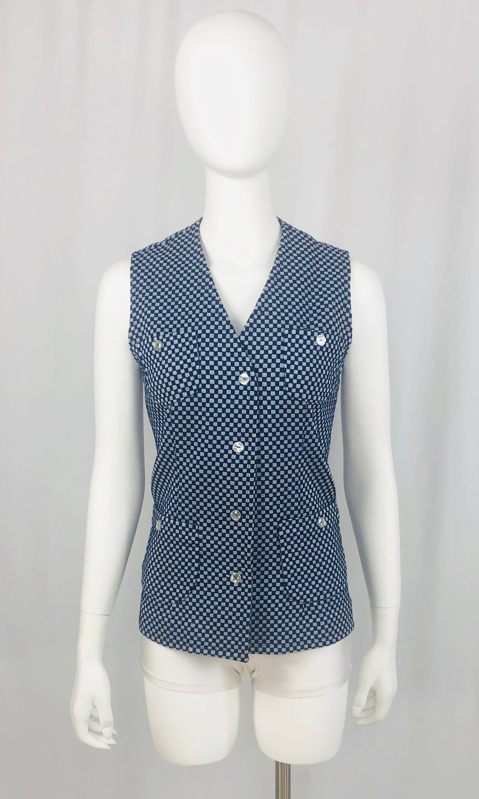 Vintage 60’s Blue and White Handmade Checkered Vest | Shop THRILLING