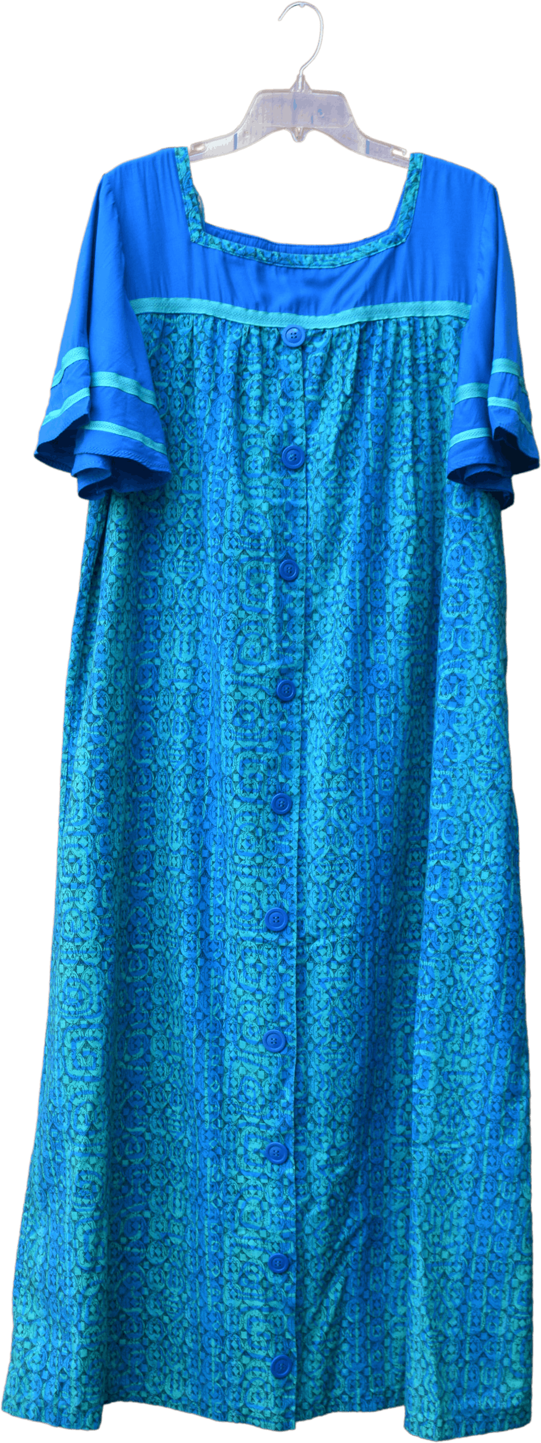 Vintage 80’s Homemade Blue and Green Printed House Dress Muu Muu | Shop ...
