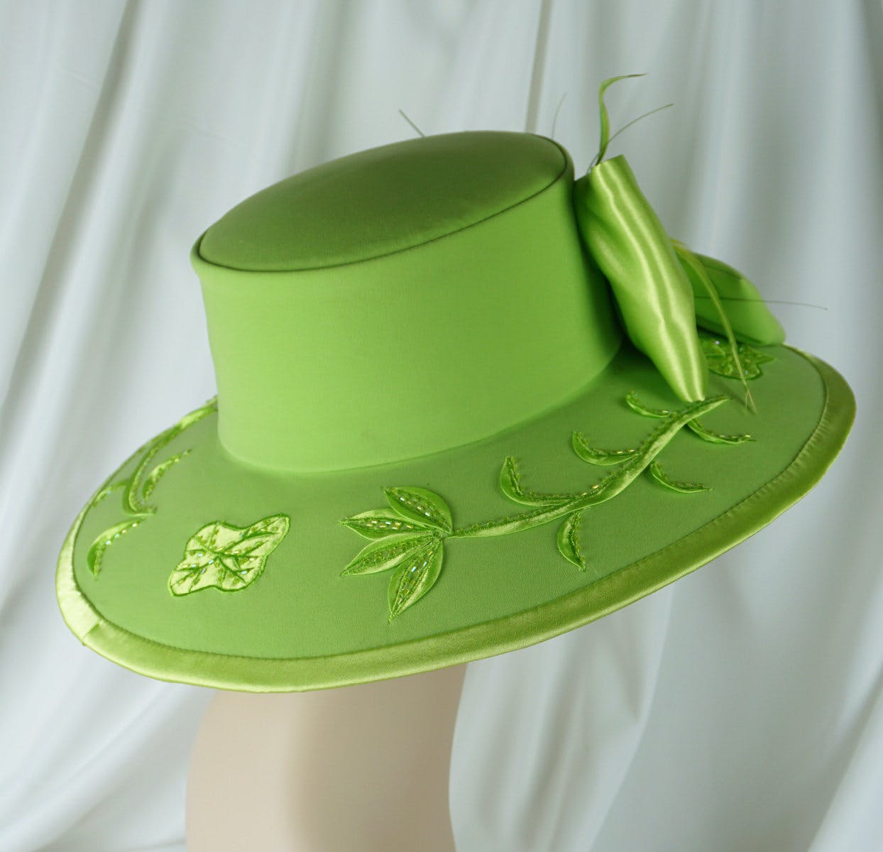 Vintage Lime Green Satin Bow Hat by Fifth Sunday | Shop THRILLING