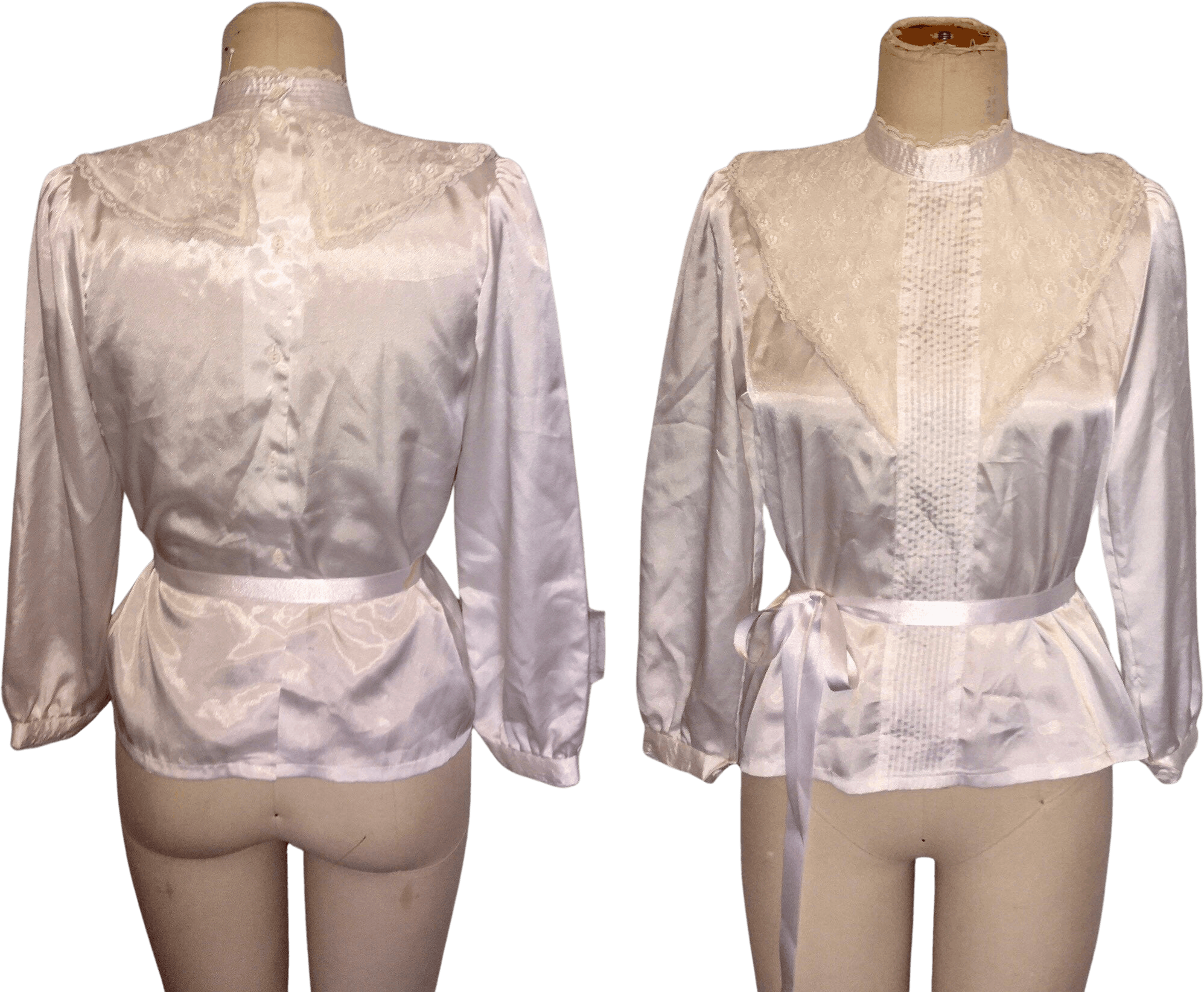 Vintage 80’s White Satin Pleated High Neck Blouse | Shop THRILLING