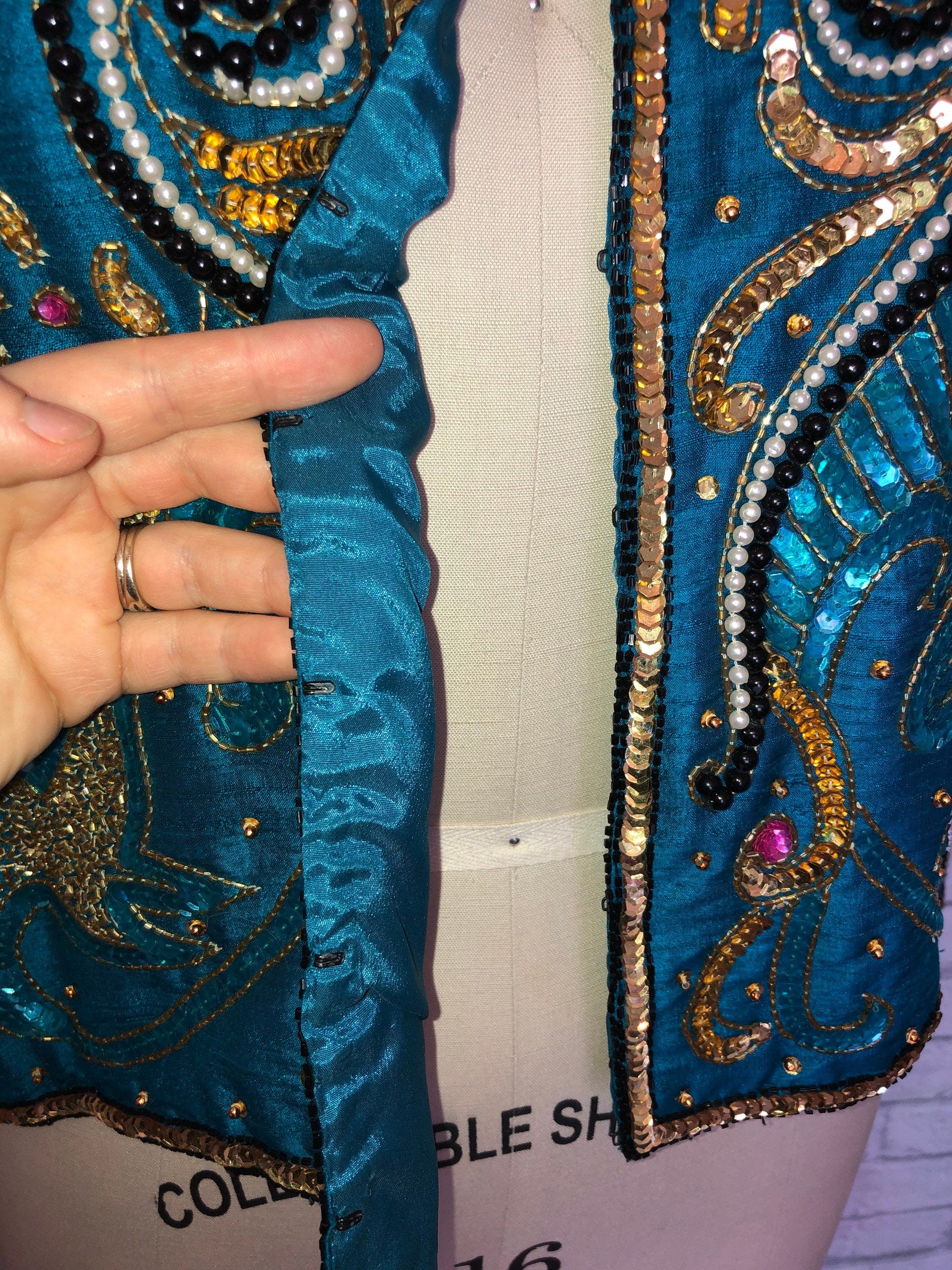 Vintage 90’s Ornate Aqua Blue and Gold Paisley Beaded Jacket | Shop ...