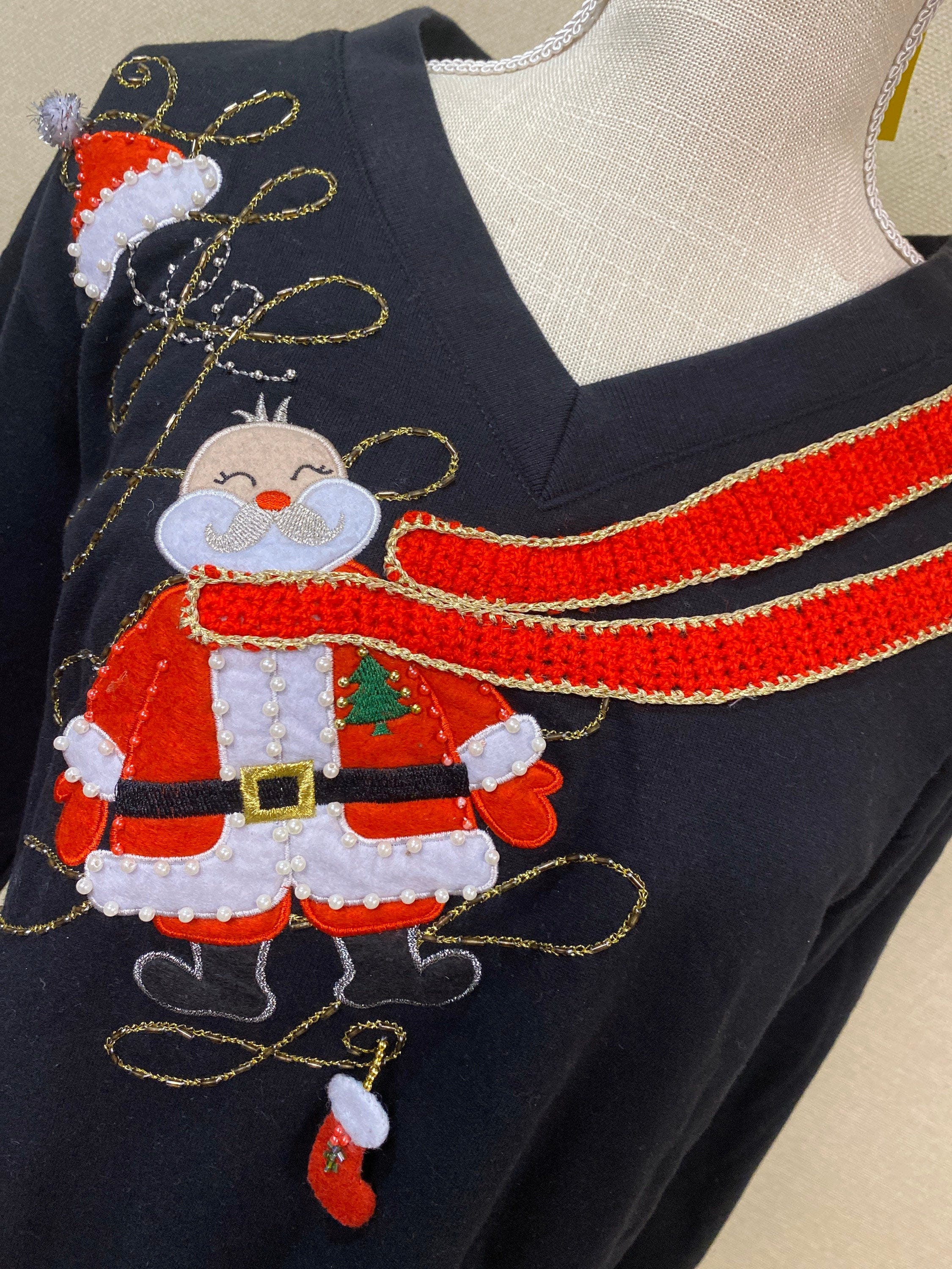 Vintage 90’s Black Sweatshirt with Santa Claus by Quacker Factory ...