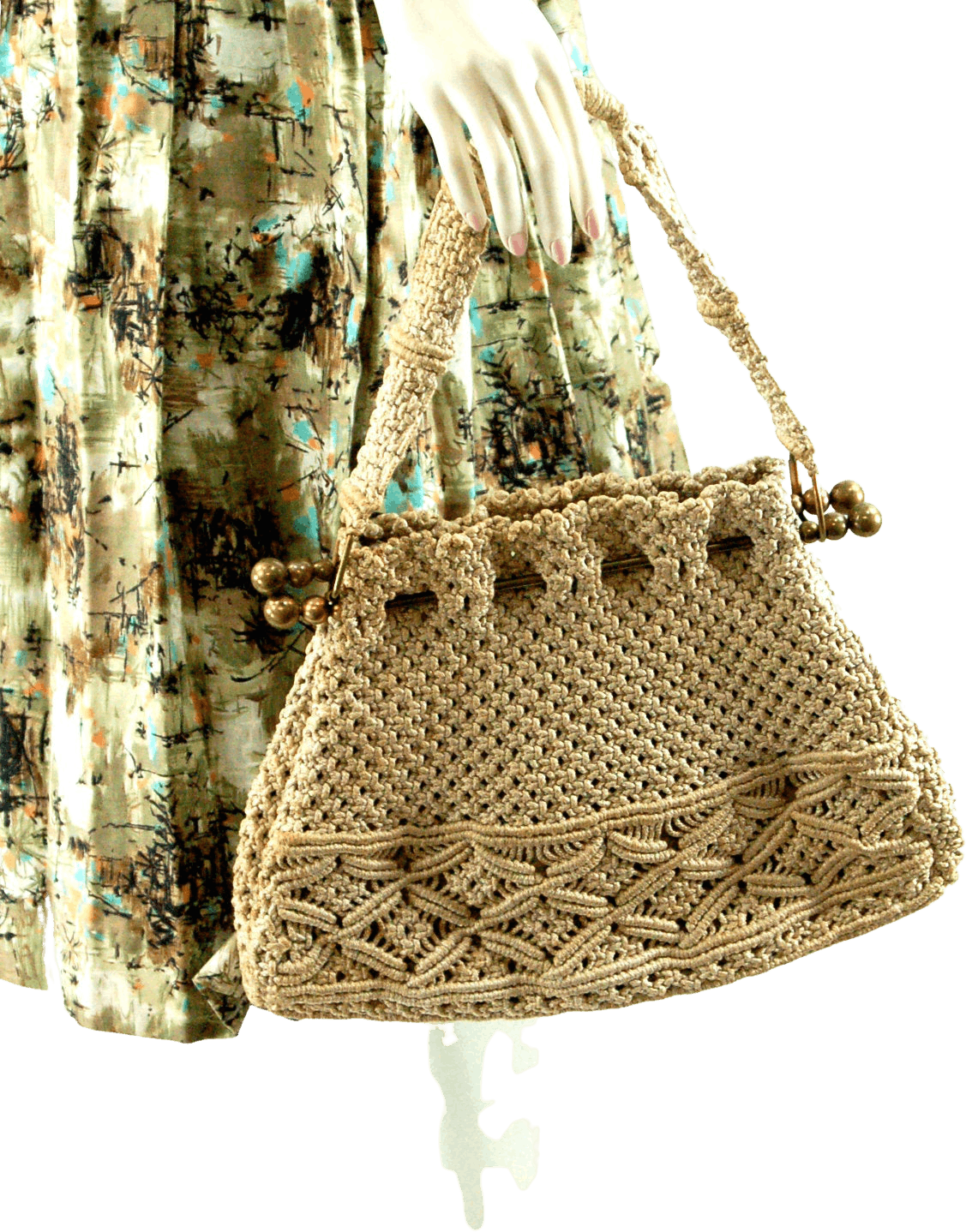 Vintage 60's Brass Rod Frame Macrame Handbag | Shop THRILLING