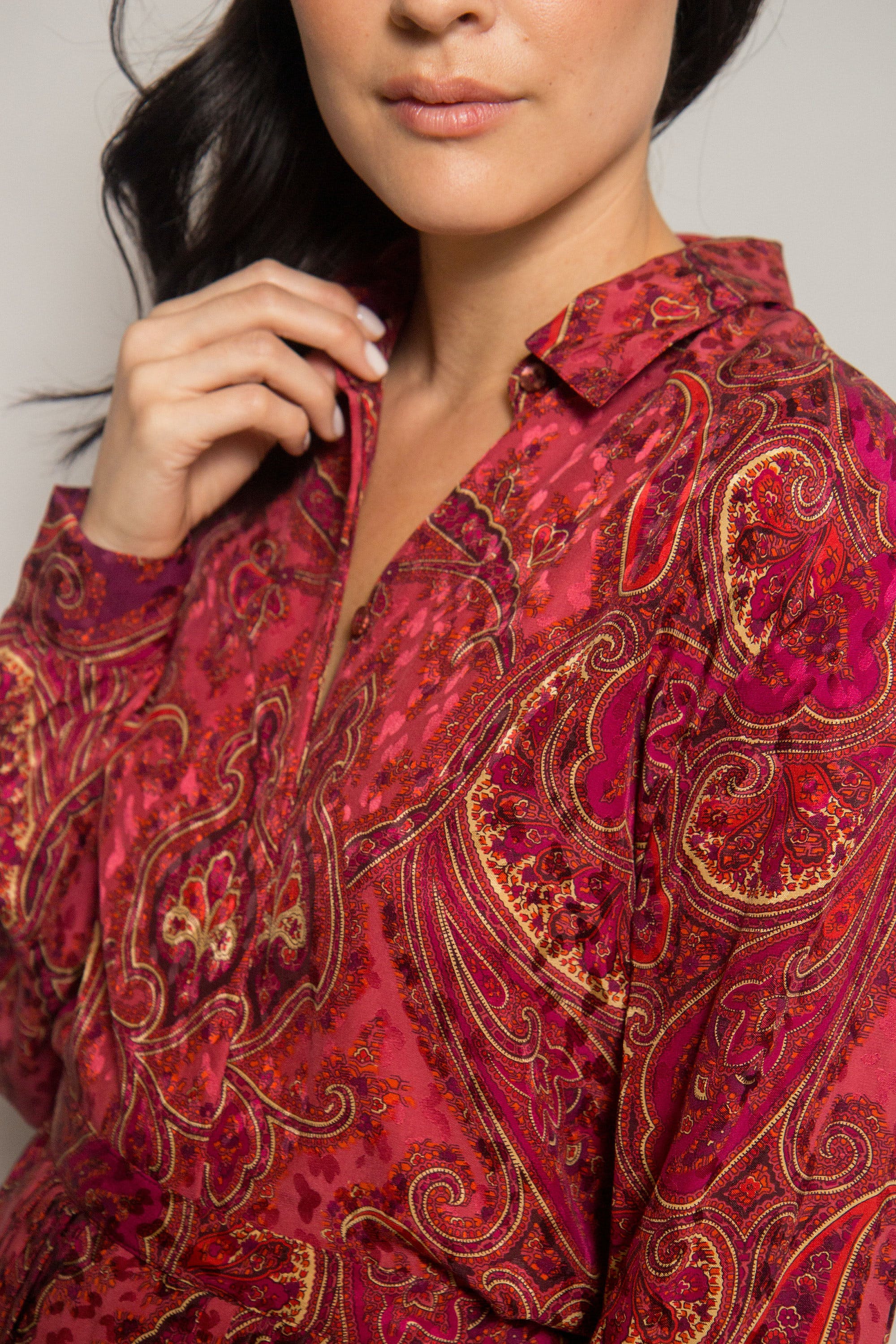 Vintage Red Paisley Silk Button Up and Skirt Set by Adolfo | Shop THRILLING