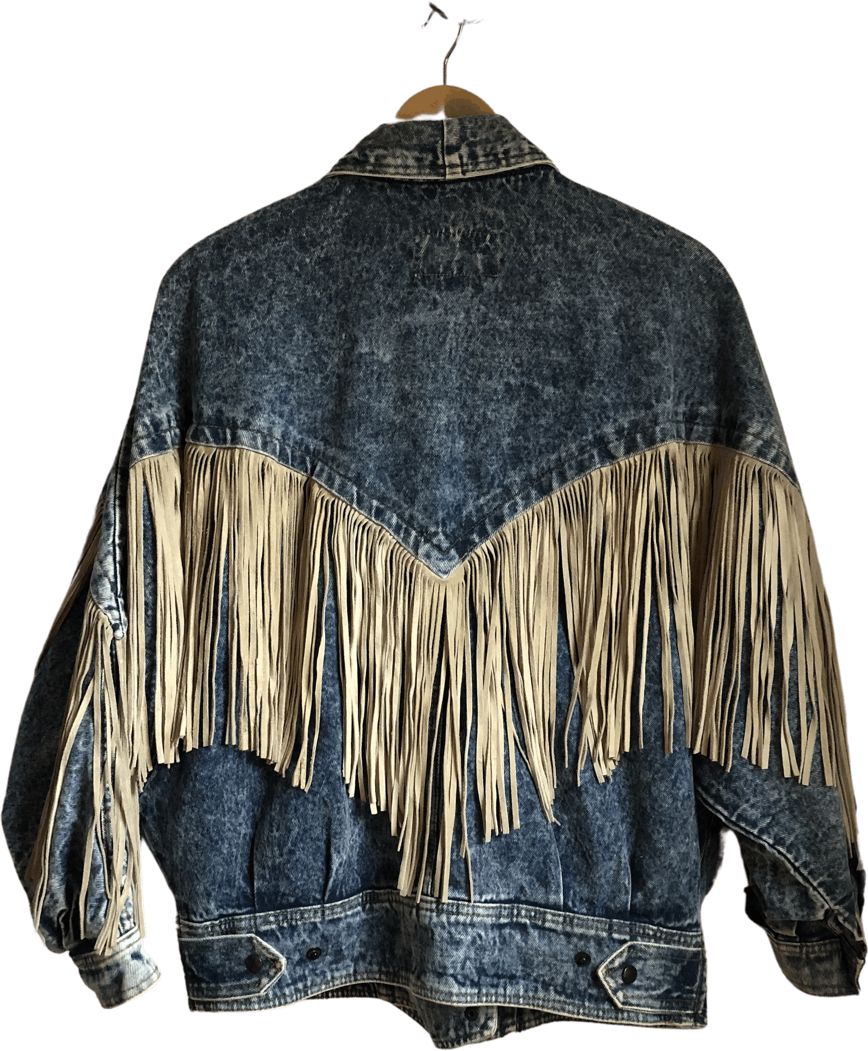 Vintage 80’s Blue Cowhide Fringe Denim Jacket | Shop THRILLING