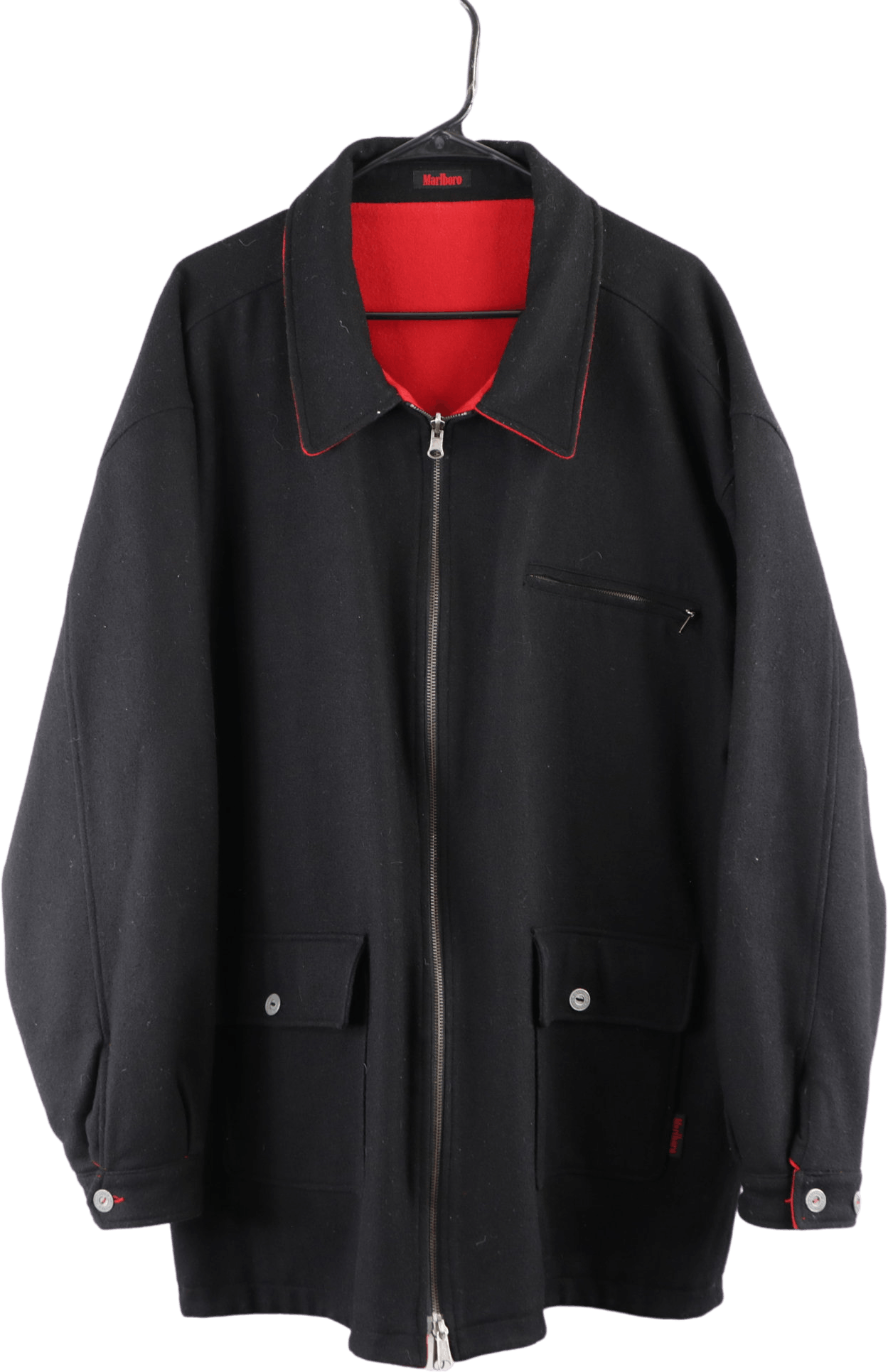 Vintage 90's Men's Red and Black Reversible Wool Jacket by Marlboro ...