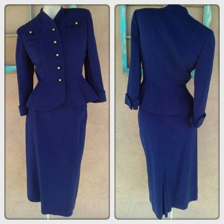 Vintage 50's Blue Nipped Waist Wool Two Piece Suit by A Dan Millstein ...