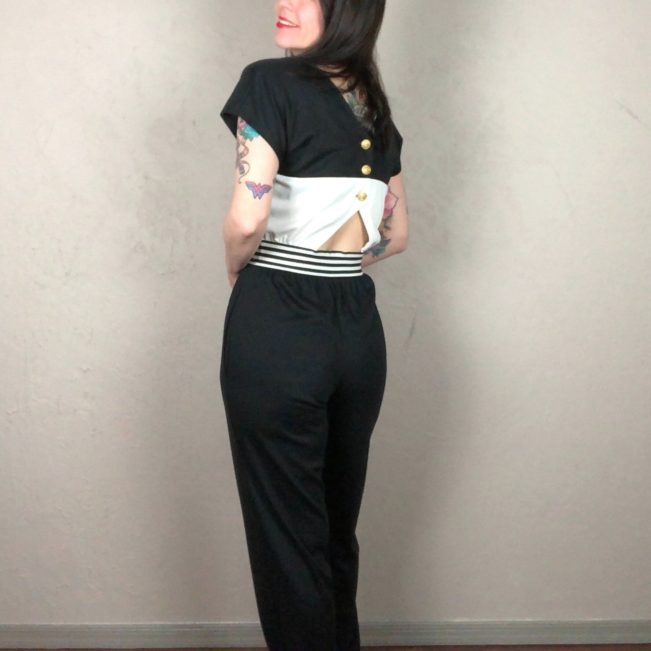 Vintage 80s Black And White Nautical Jumpsuit By Dotti | Shop THRILLING