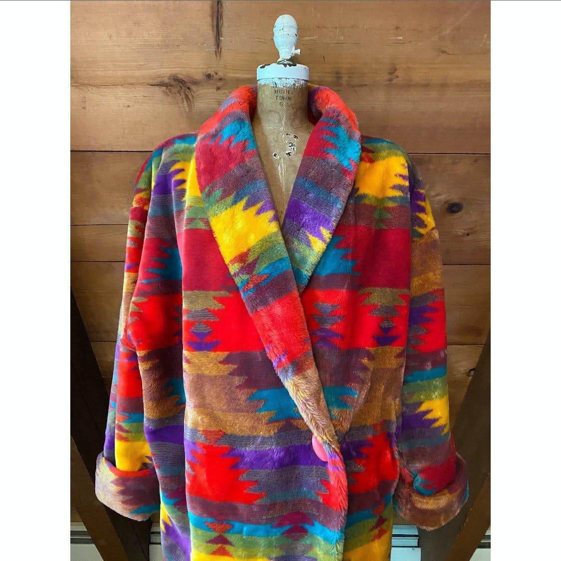 Vintage 80's Rainbow Southwest Aztec Faux Fur Coat by Donnybrook | Shop ...