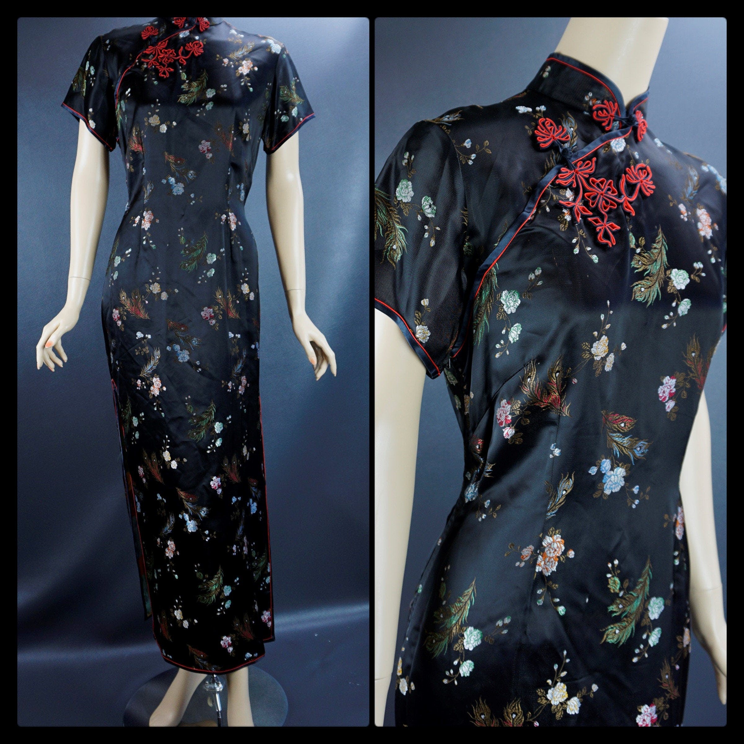 Vintage 60’s Black Embroidered Rose Cheongsam by Solz Squirrel | Shop ...