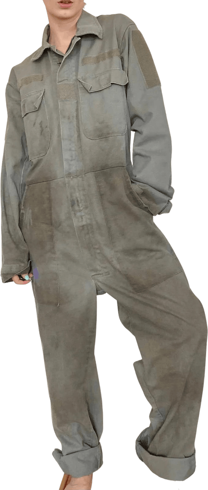 Vintage 80’s Gray Oil Stained Mechanic Coveralls Overalls Military ...