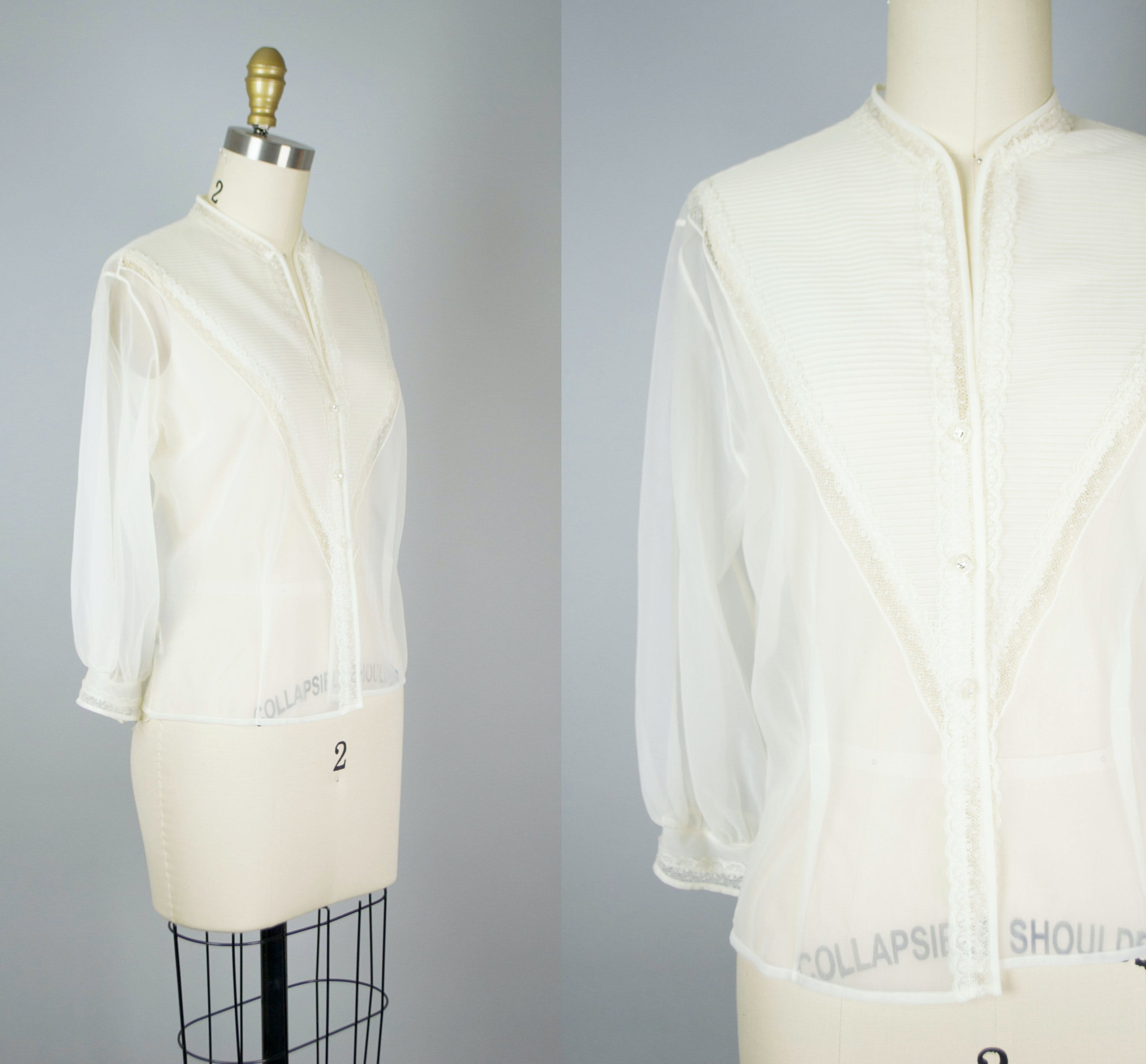 Vintage 50's/60's Sheer White Blouse with Collar by Rhoda Lee | Shop ...
