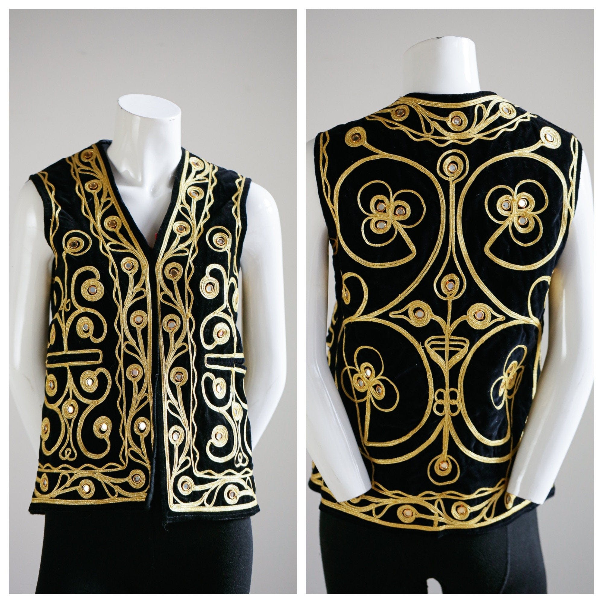 Vintage Boho Gold Velvet Embroidered Vest | Shop THRILLING