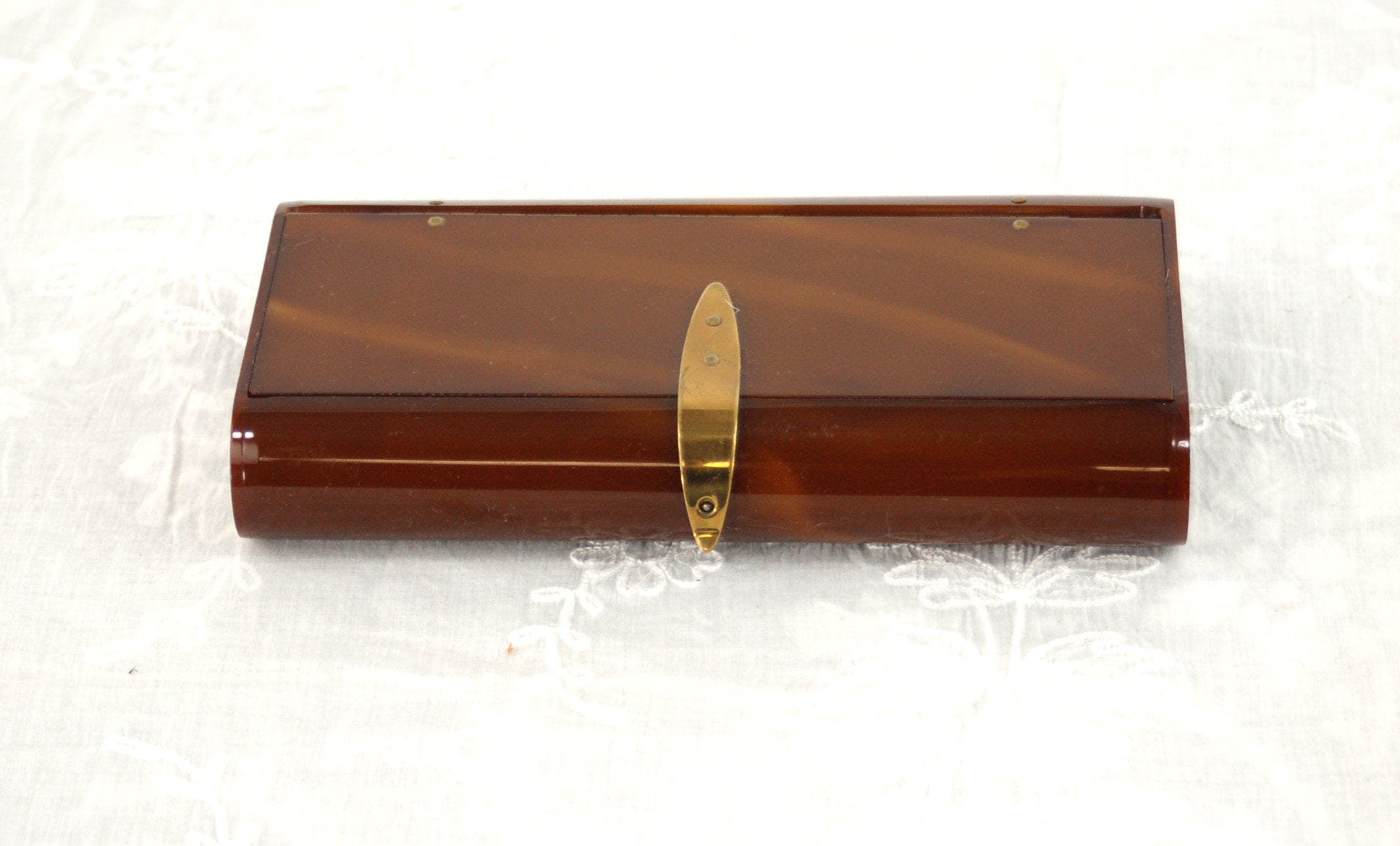 Vintage 50's Brown Lucite Clutch with Mirror and Comb by Maxim | Shop ...