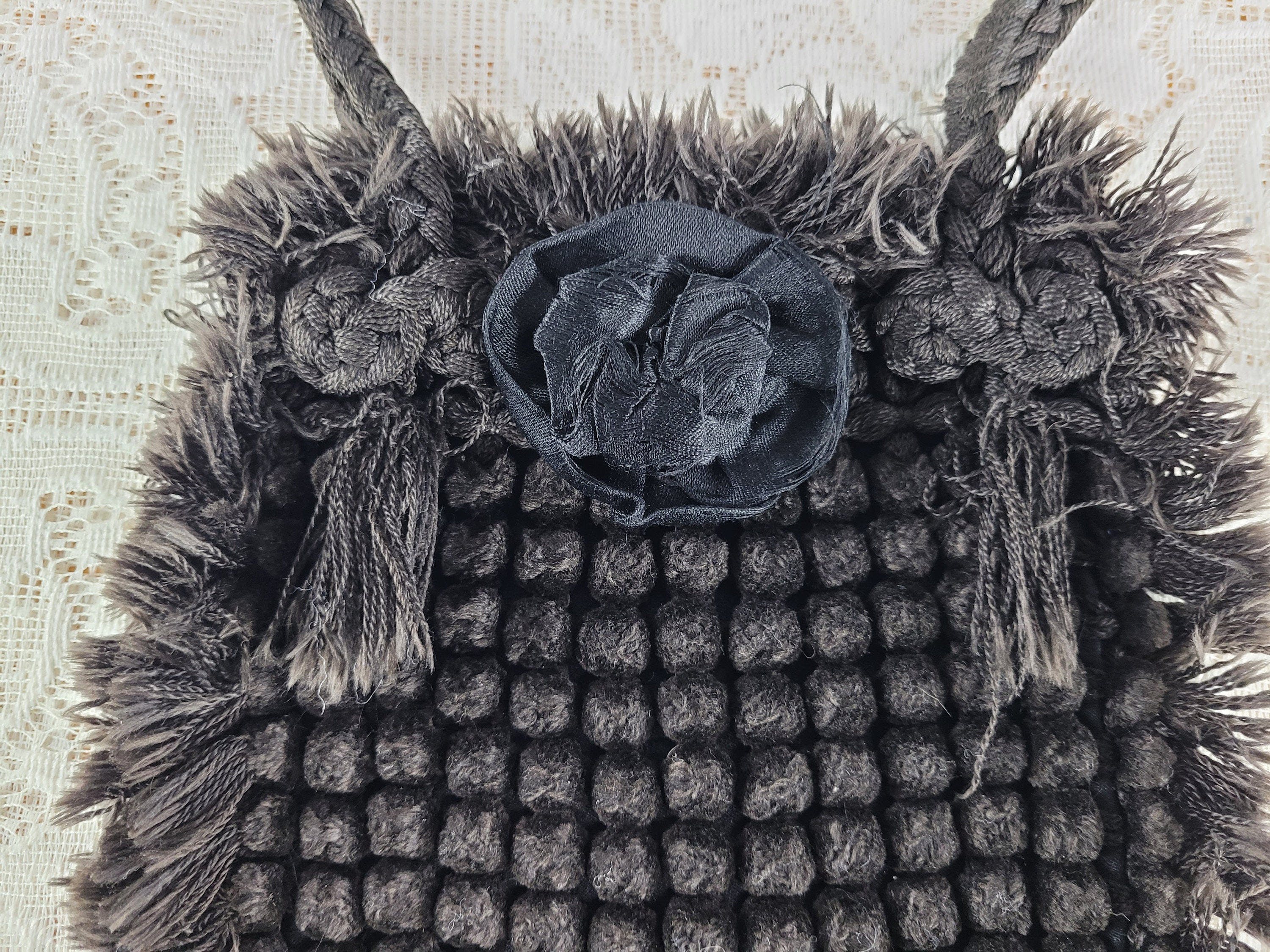 Vintage Victorian Black Chenille Drawstring Purse | Shop THRILLING