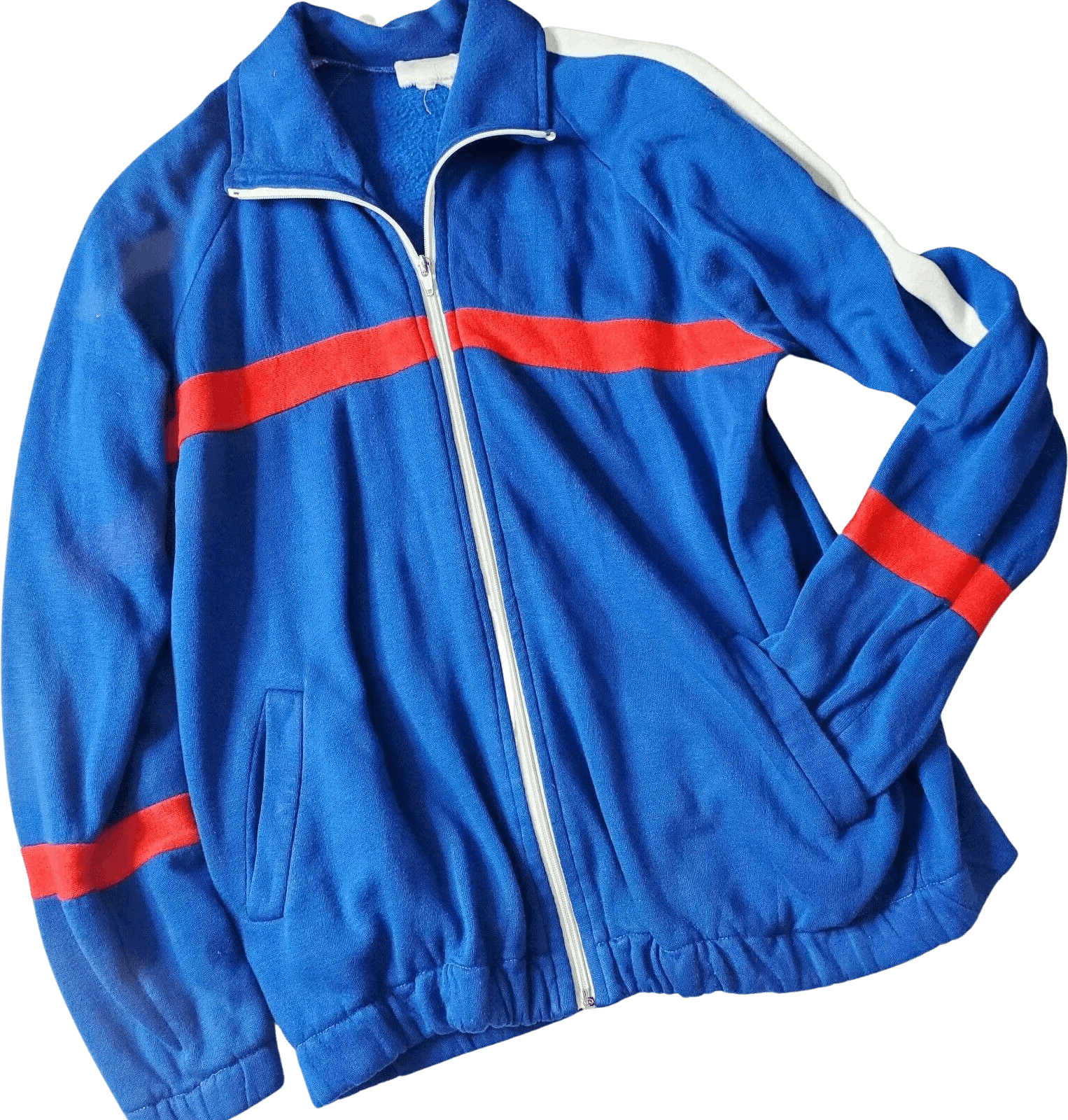 Vintage 70s Cobalt Blue Red Striped Knit Zip Up Track Jacket | Shop ...