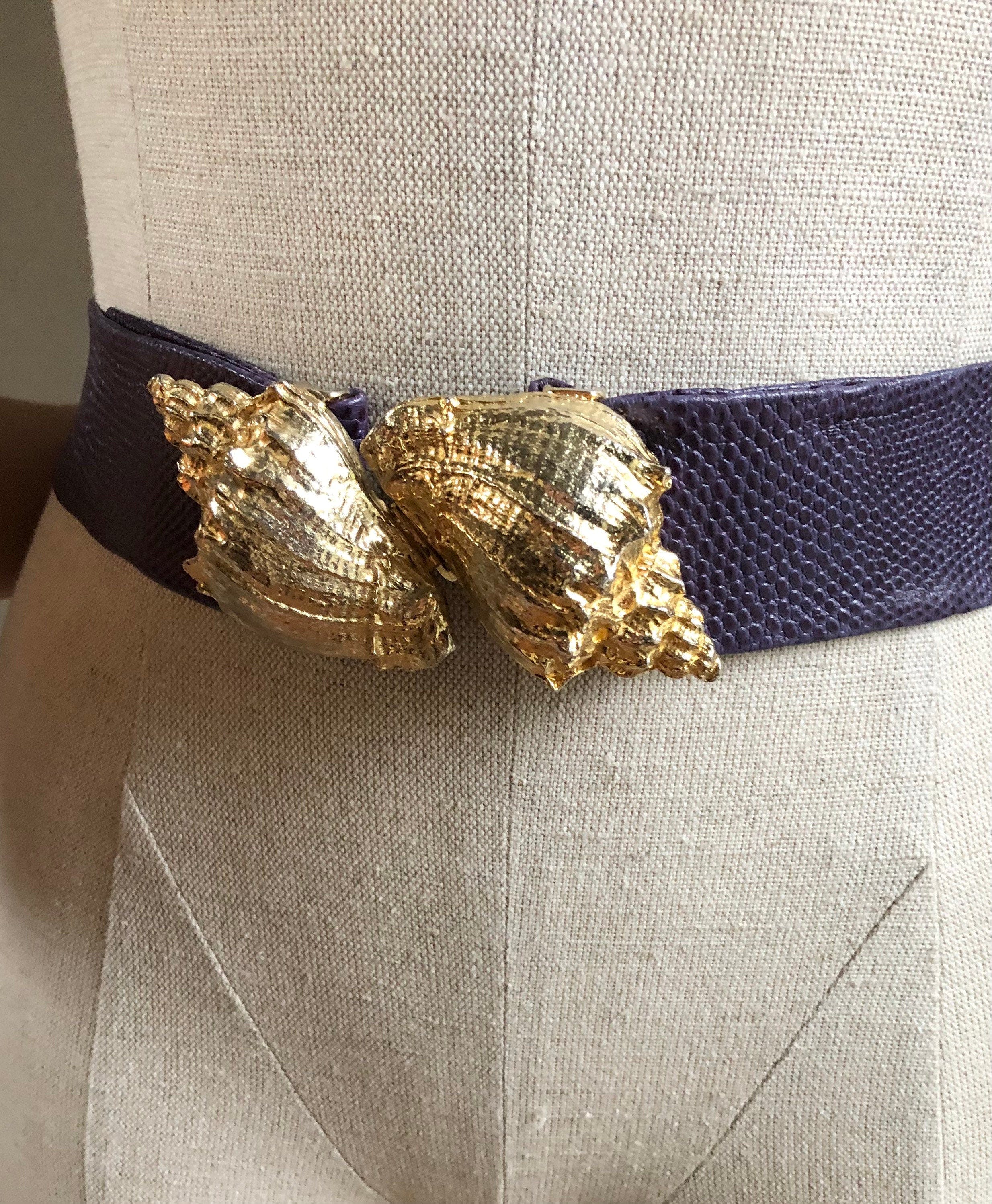 Vintage 80’s Purple Leather Golden Seashell Statement Belt | Shop THRILLING